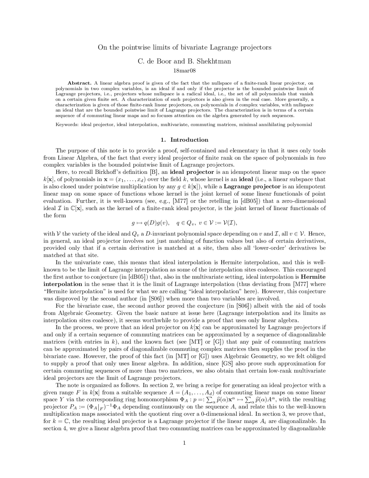 On the Point wise Limits of Bivariate Lagrange Projectors | MATH 571 ...