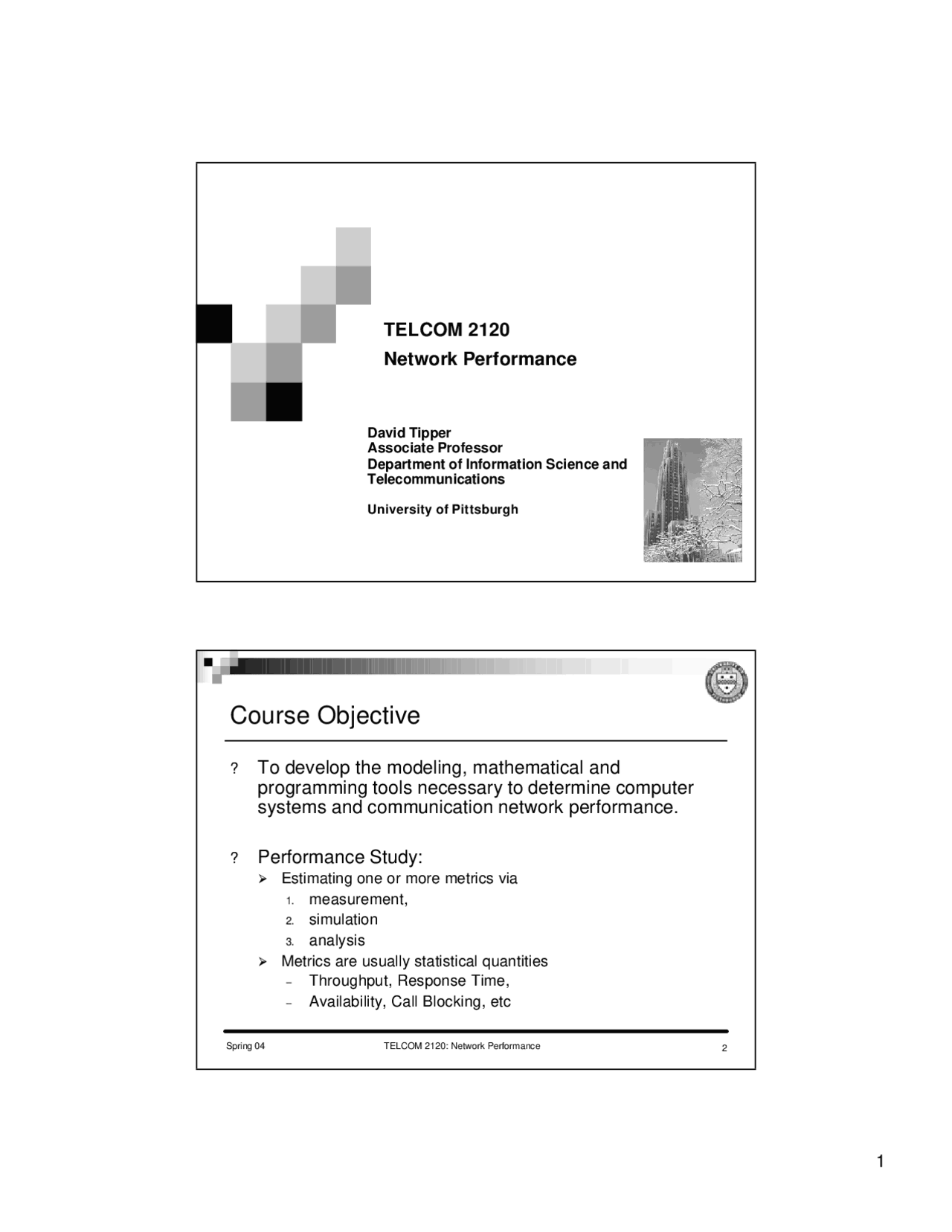 Notes On Network Performance Slides Telcom 2120 Docsity