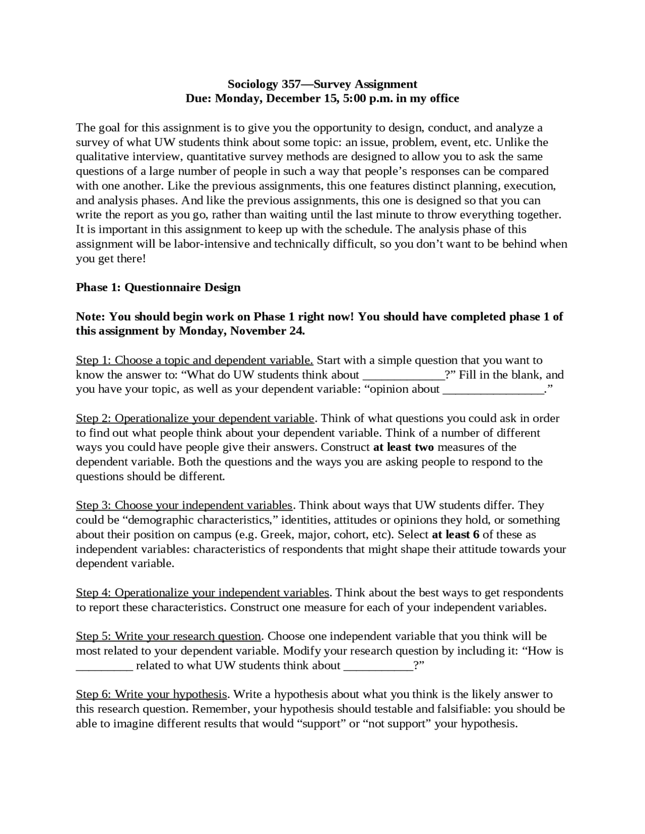 Methods Of Sociological Inquiry Survey Assignment Soc 357 Docsity