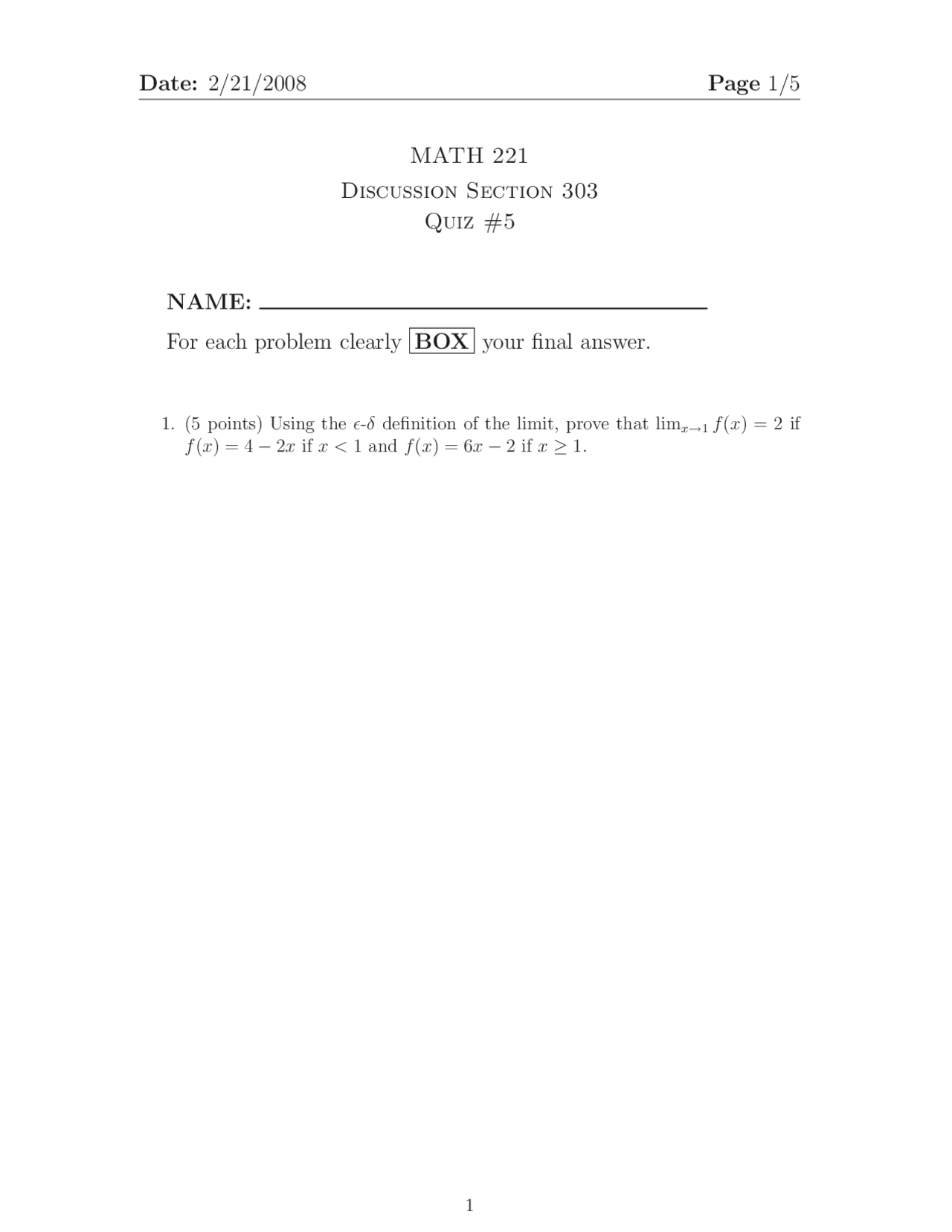 Practice Quiz 5 Calculus And Analytic Geometry Math 221 Docsity