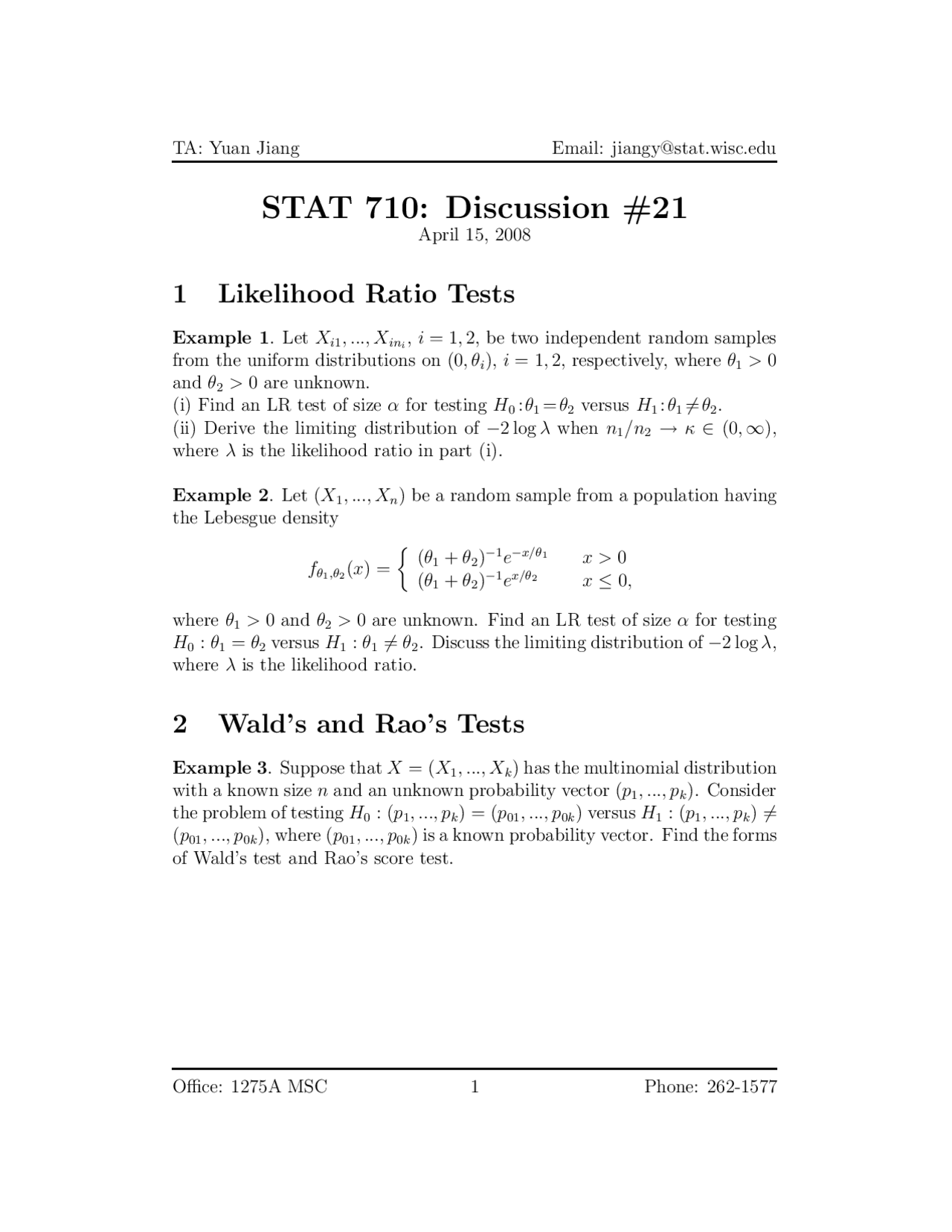 Likelihood Ratio Tests Mathematical Statistics Discussion 21 Stat