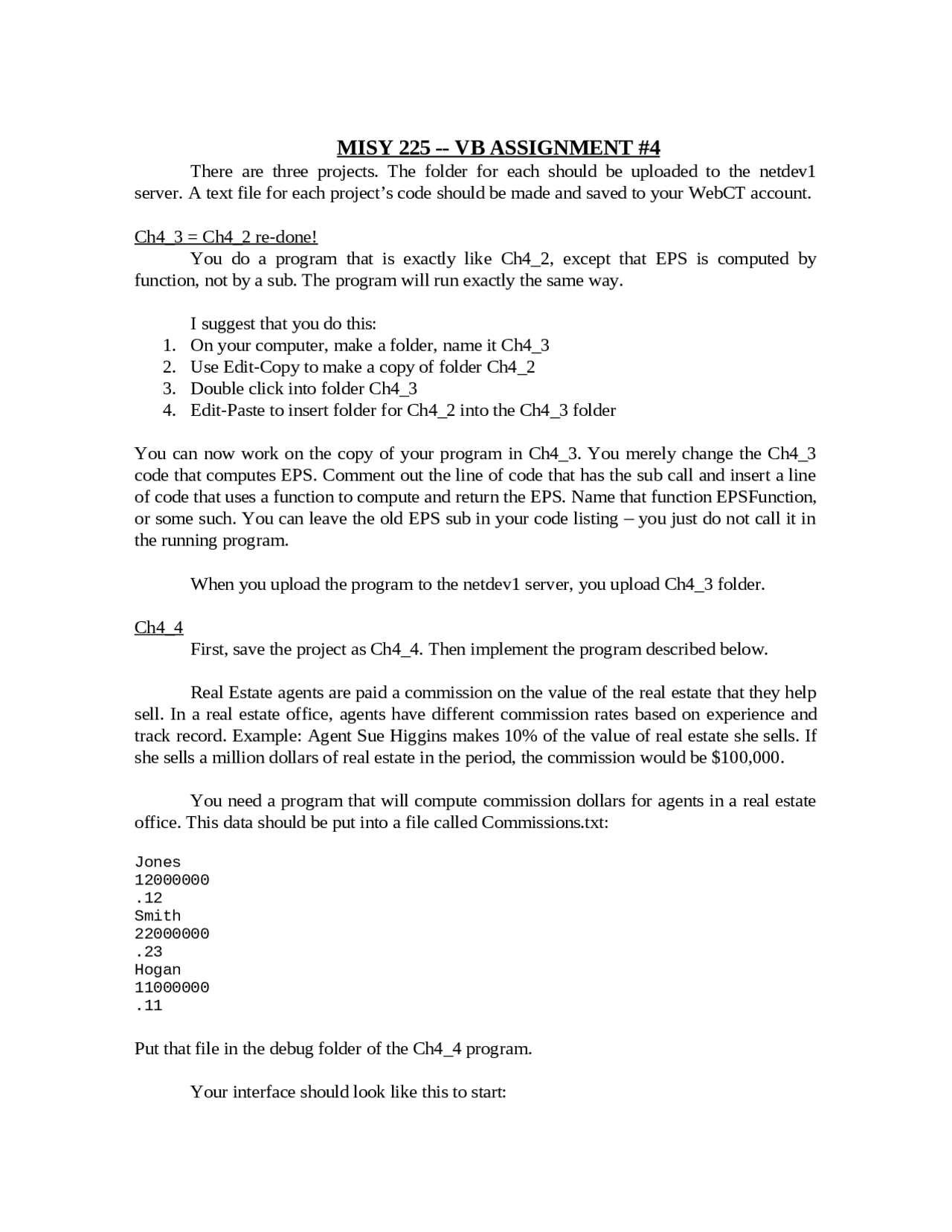Vb Assignment 4 For Introduction To Programming Business Applications