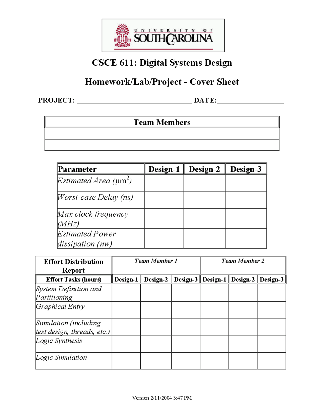 Project Report Advance Digital Design Csce 611 Assignments Computer Science Docsity