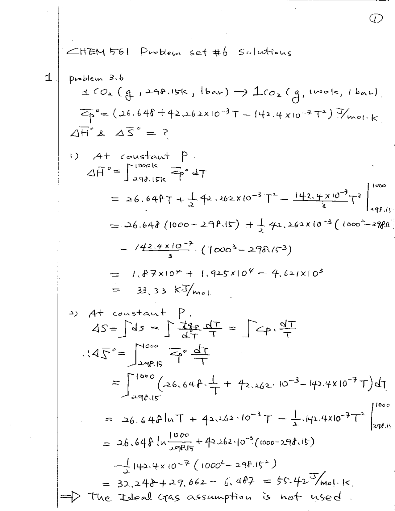 Problem Set 6 Solutions Physical Chemistry Chem 561 Docsity