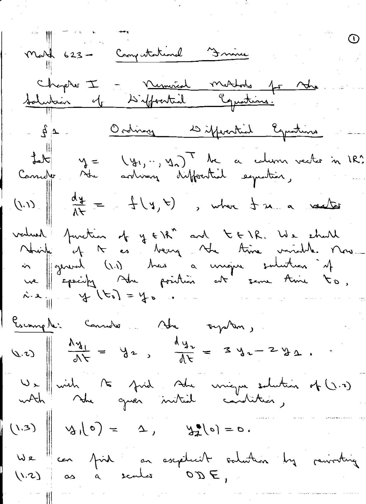 Ordinary Differential Equations - Computational Finance - Handout | MATH 623 - Docsity