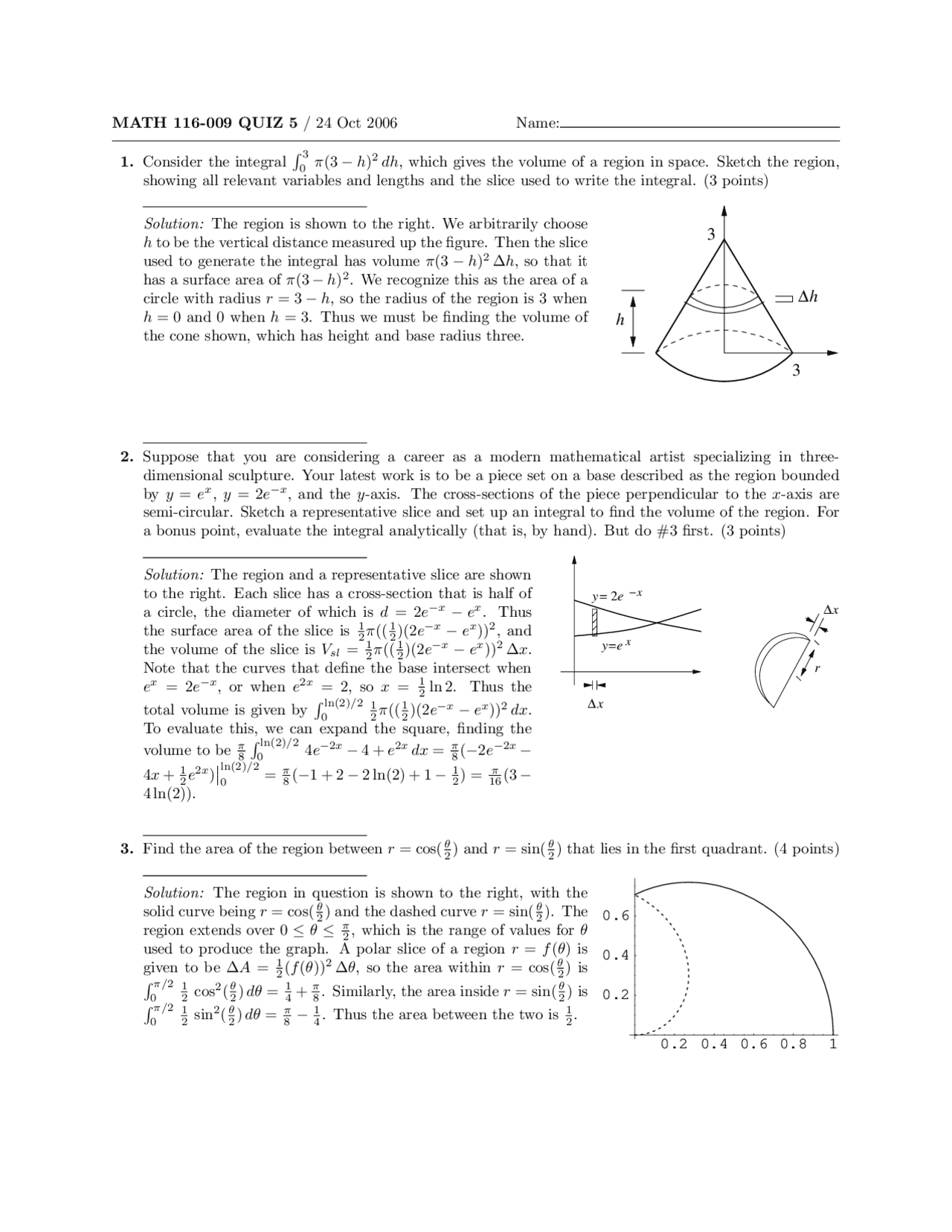 Quiz 5 With Solutions Calculus Ii Math 116 Docsity