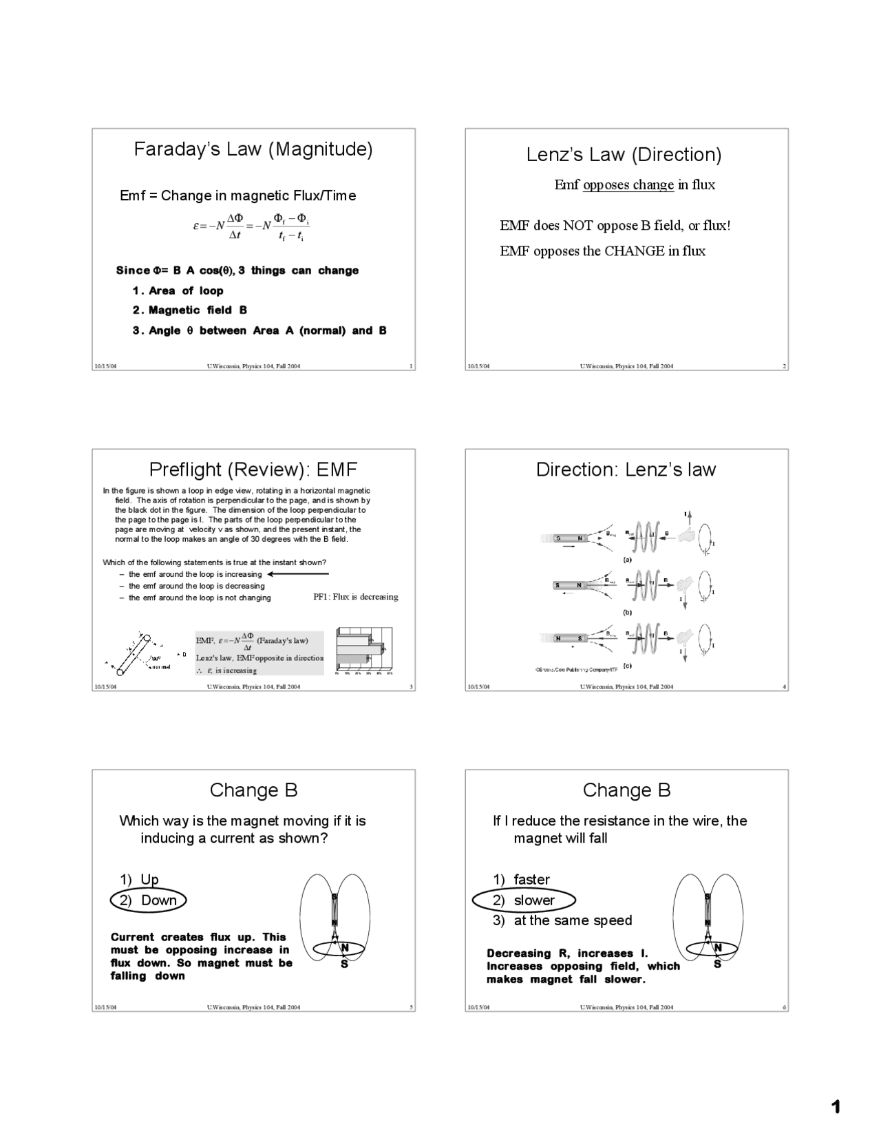 Review Sheet on Faraday's Law | General Physics | PHYSICS 104 - Docsity