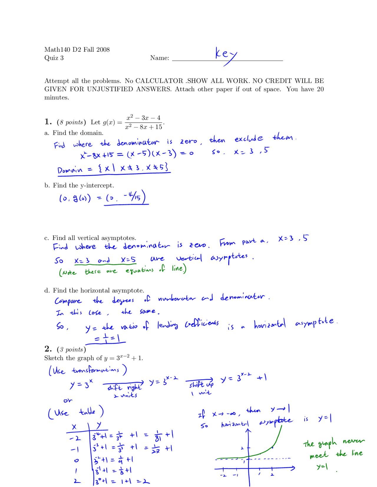 Solutions To Practice Quiz 3 College Algebra Math 140 Docsity