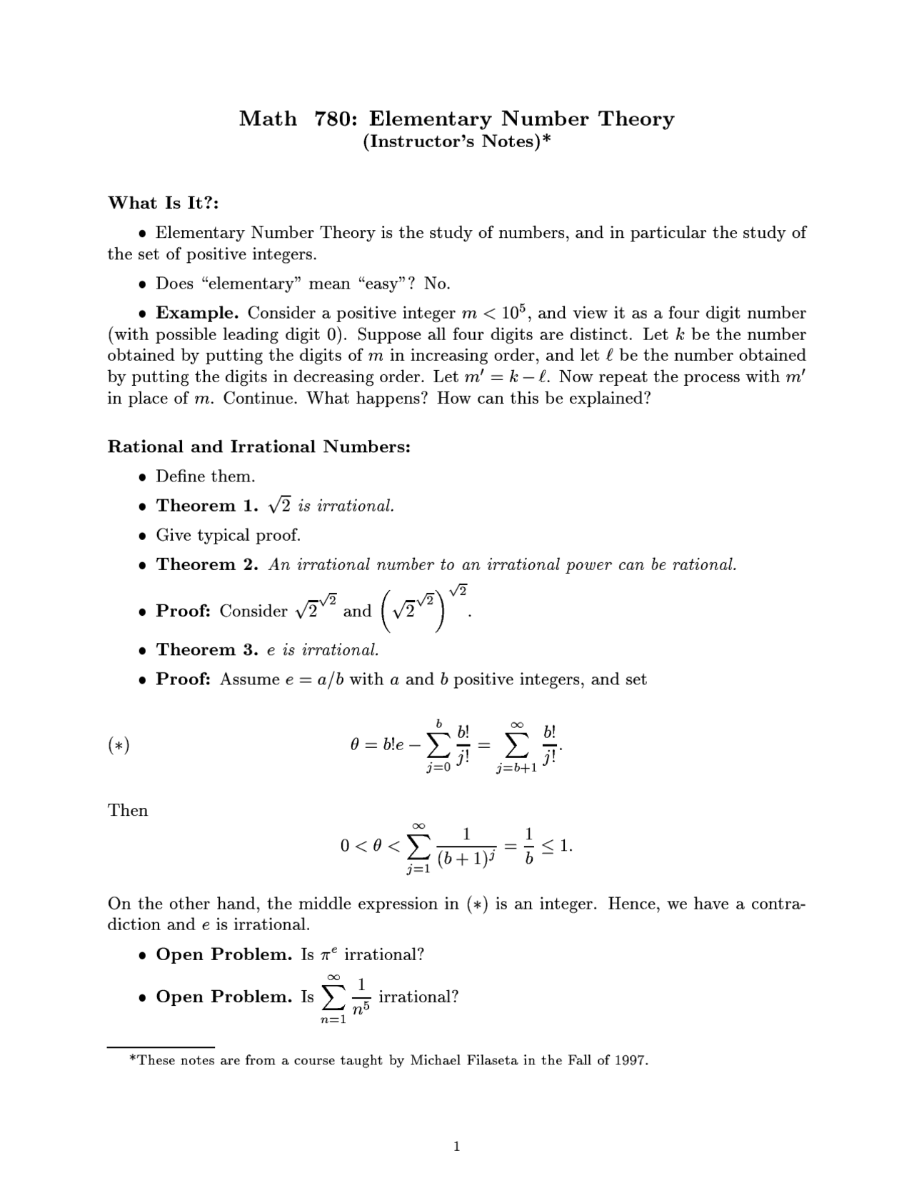 Notes On Rational And Irrational Numbers In Elementary Number Theory
