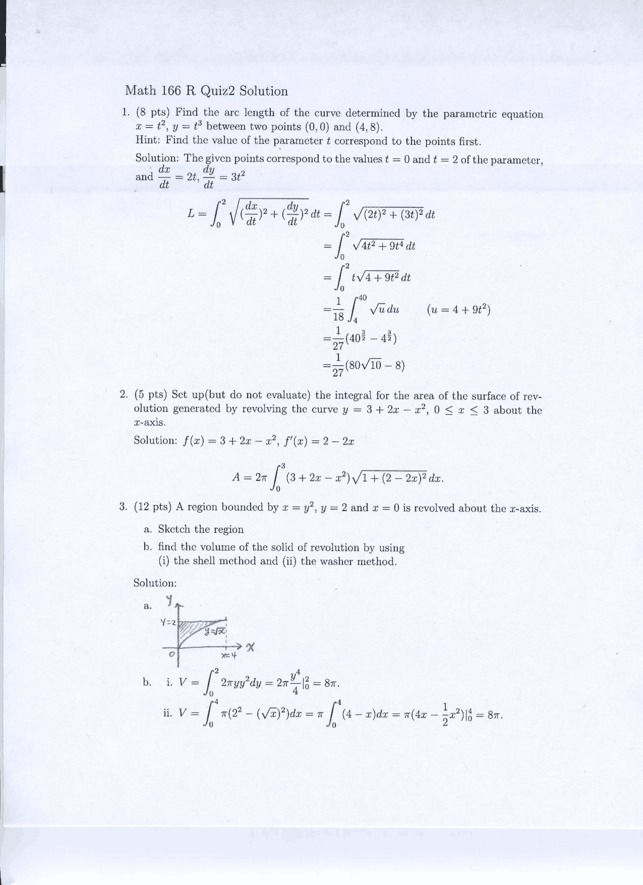 Determine Parametric Equation, Shell and Washer Method | Calculus II | MATH 166 - Docsity