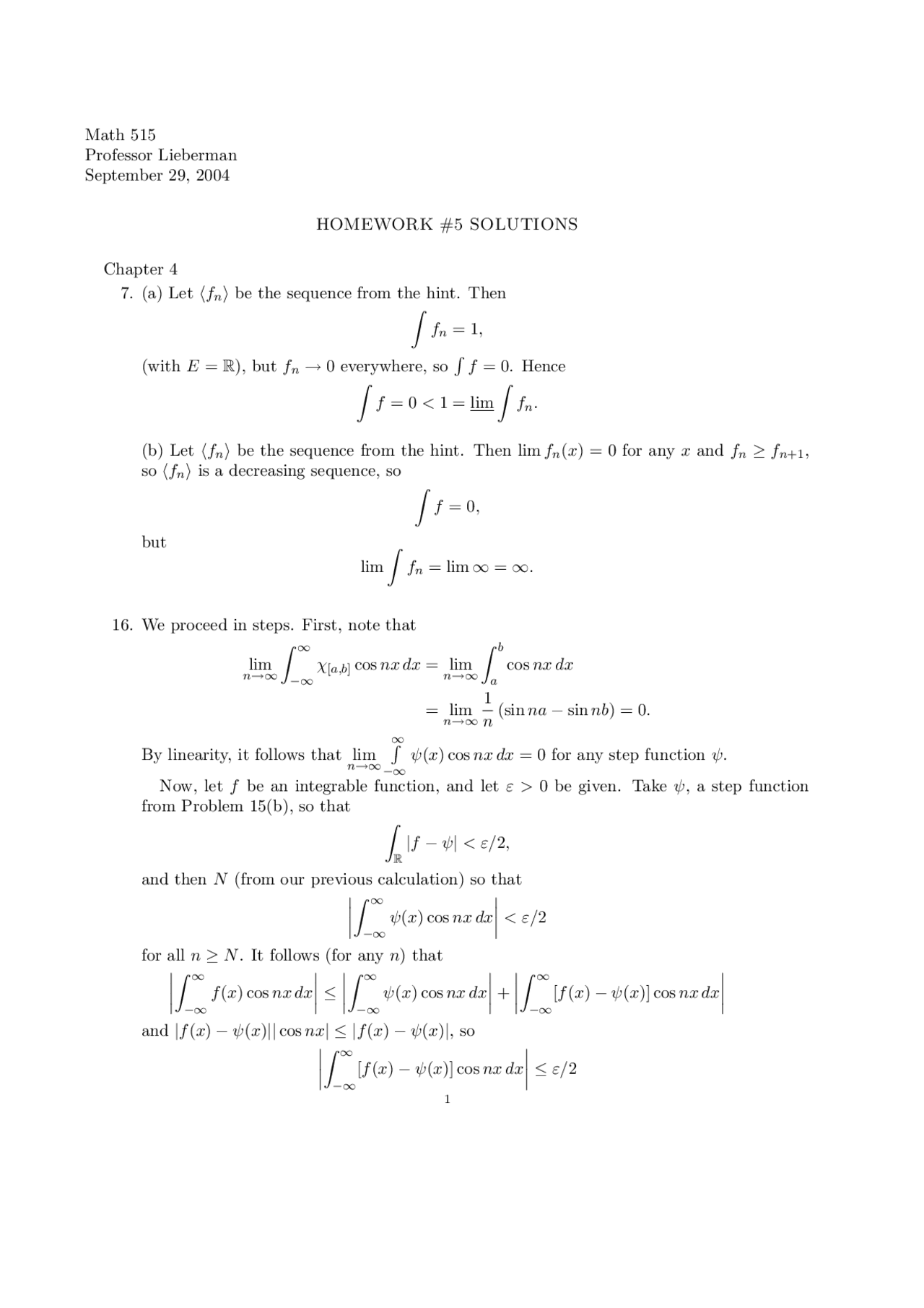 Solutions For Homework 5 Real Analysis I Math 515 Docsity