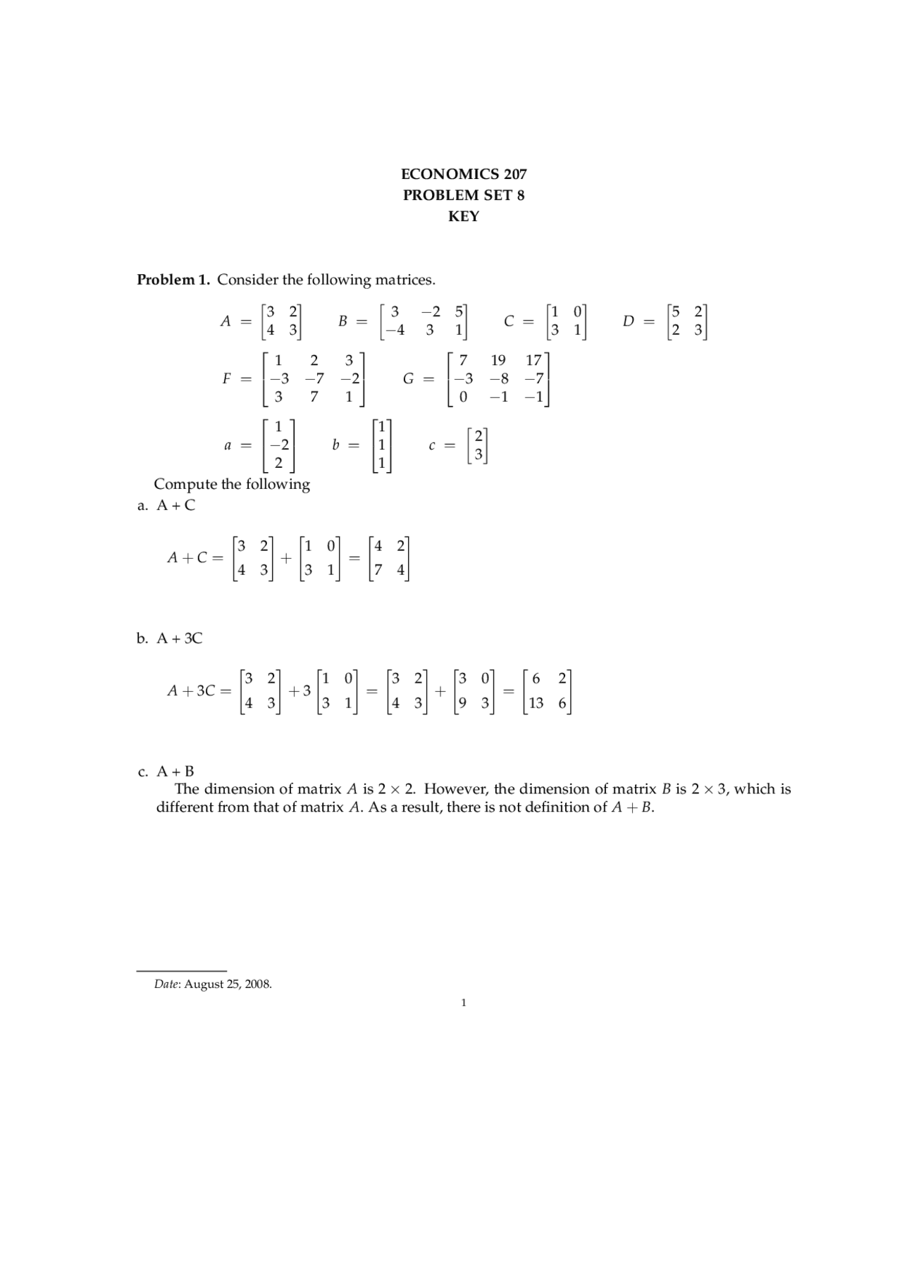 Applications To Economic Optimization Problem Set 8 Key Econ 207