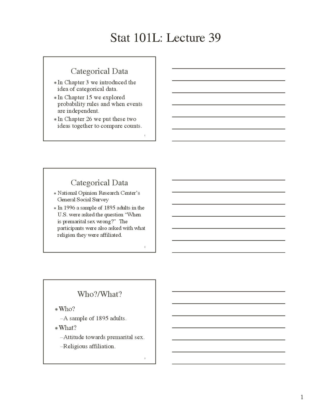 Categorical Data Lecture Slides Stat 101 Docsity