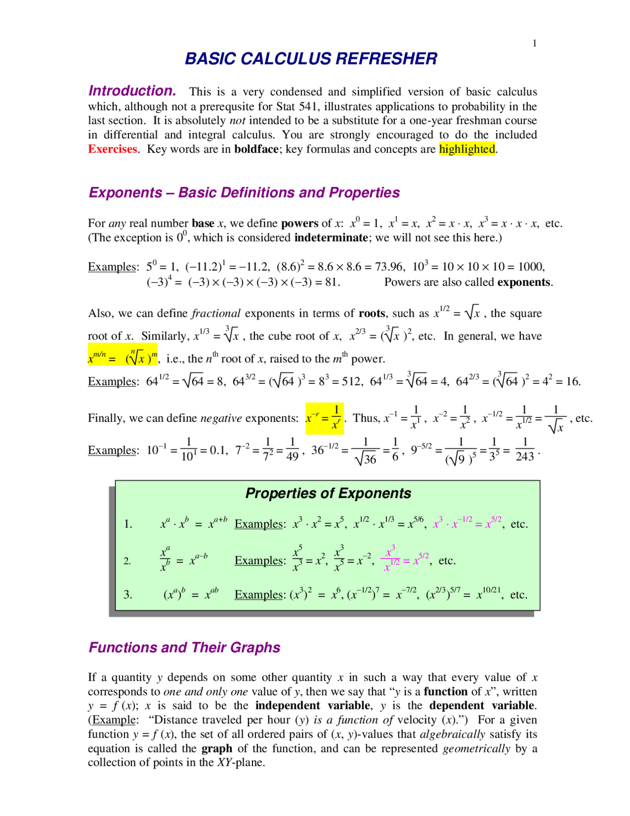Lecture Notes On Basic Calculus Refresher Introduction Biostatistics Stat 541 Docsity 7313