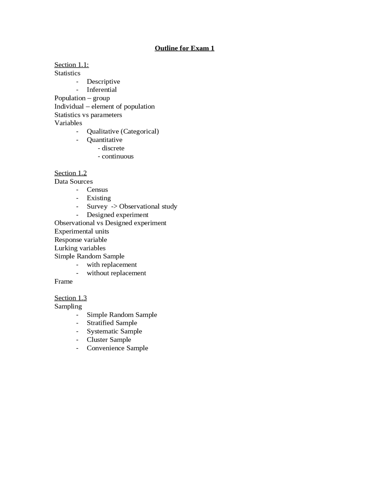 Introduction To Statics Exam 1 Stat 104 Docsity