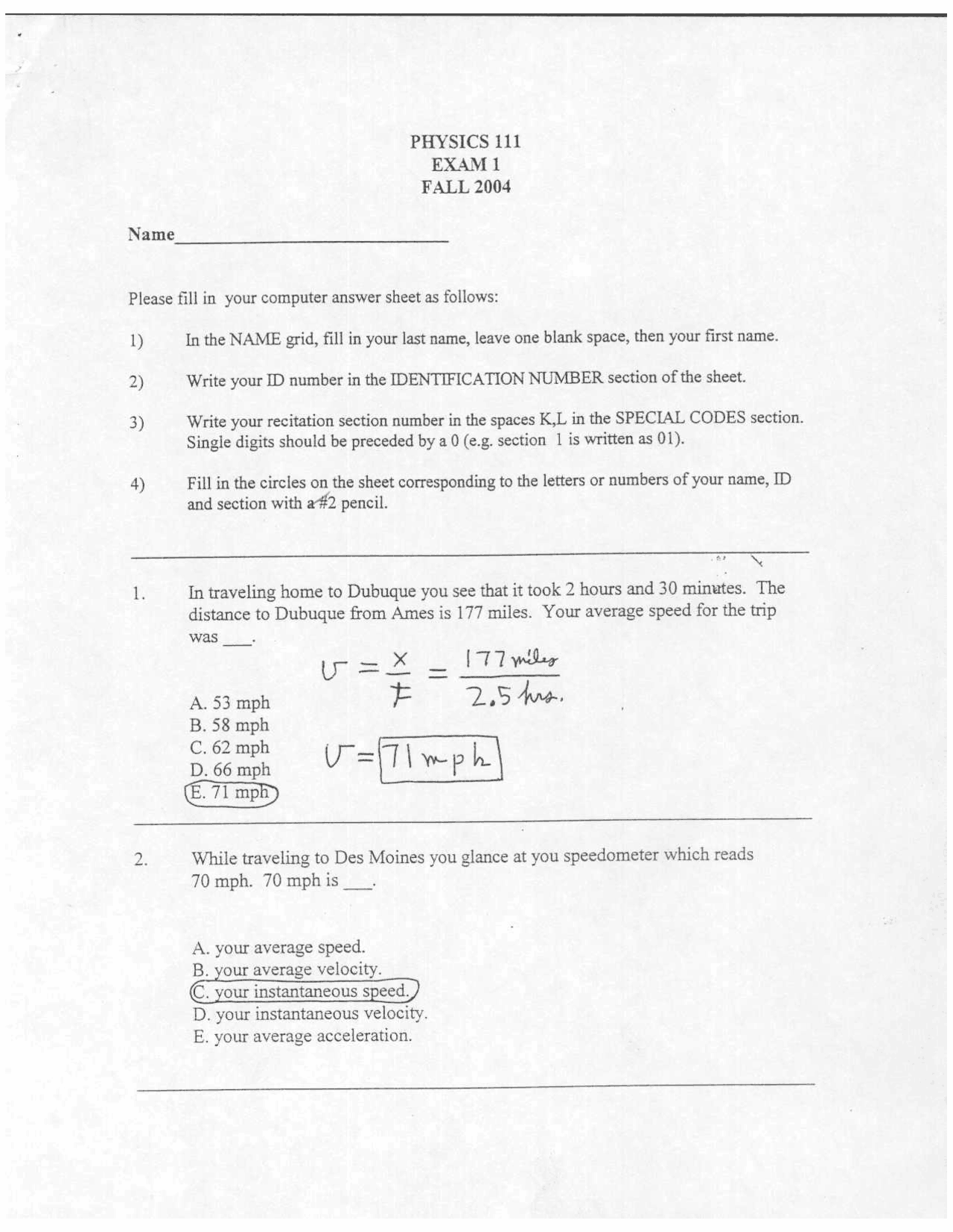 18 Questions On General Physics With Answers Exam 1 Phys 111