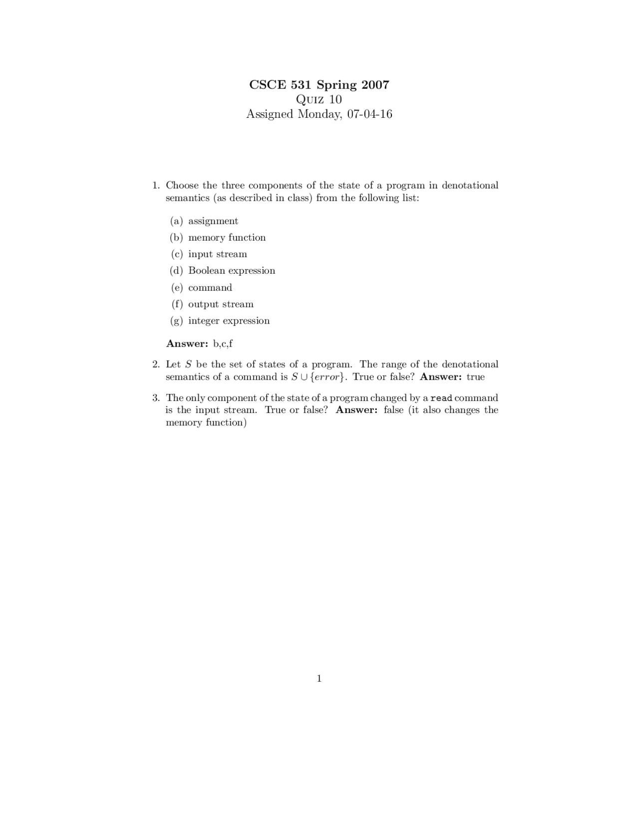 Solved Quiz 10 For Compiler Construction Csce 531 Docsity