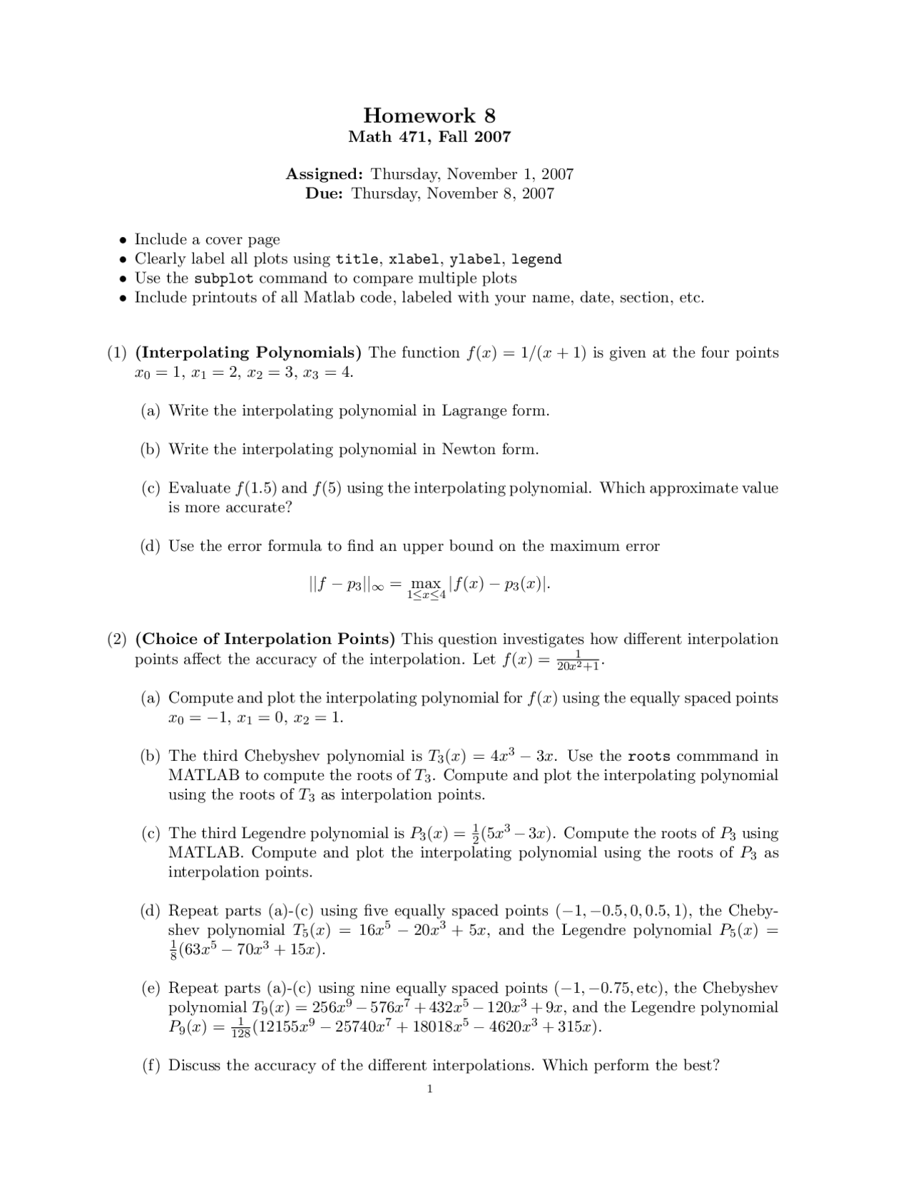 Solved Homework 8 Problems Introduction To Numerical Mathematics