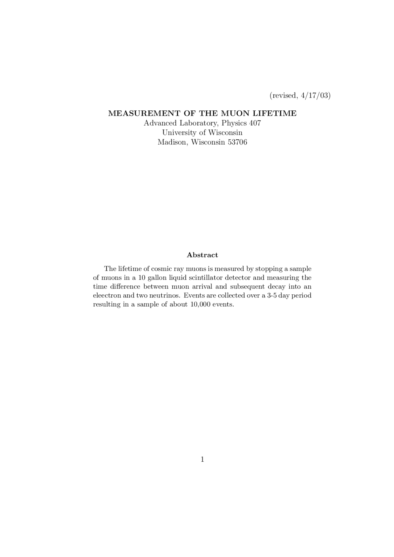 Lab - Measurement of the Moun Lifetime | PHYSICS 407 - Docsity