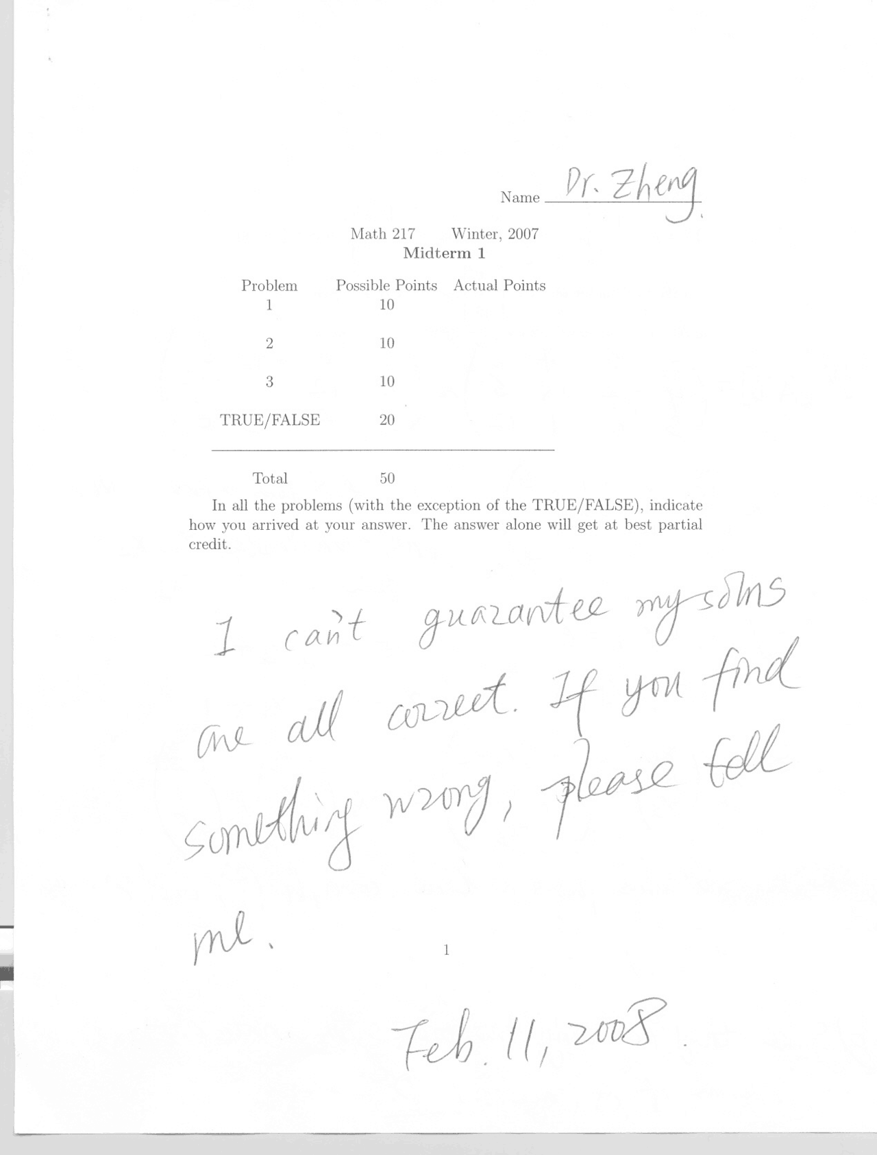 Mid Term Exam Of Matrix Linear Algebra Math 217 Docsity
