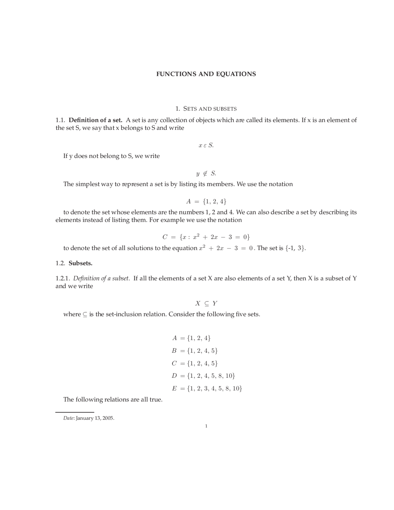 Functions And Equations Lecture Notes Econ 500 Docsity