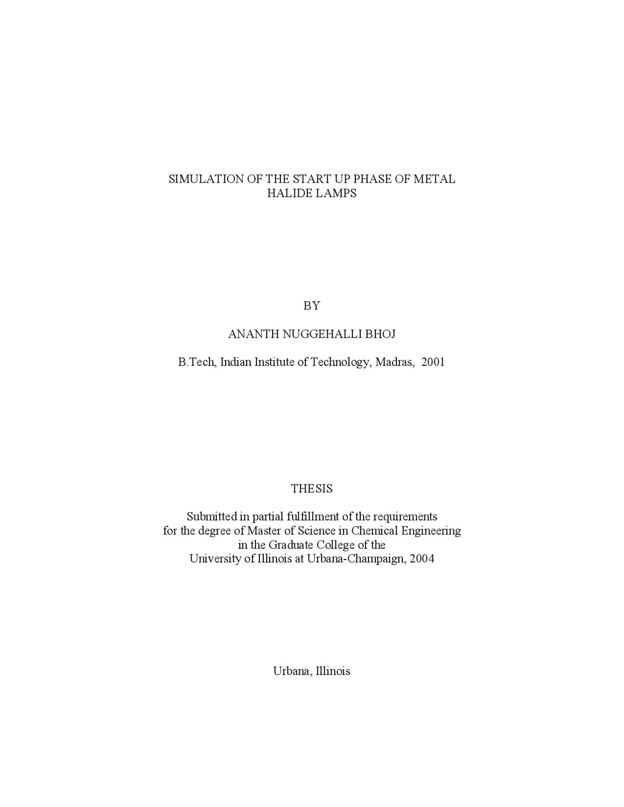 Simulation of the Startup Phase of Metal Halide Lamps | AT 300 - Docsity
