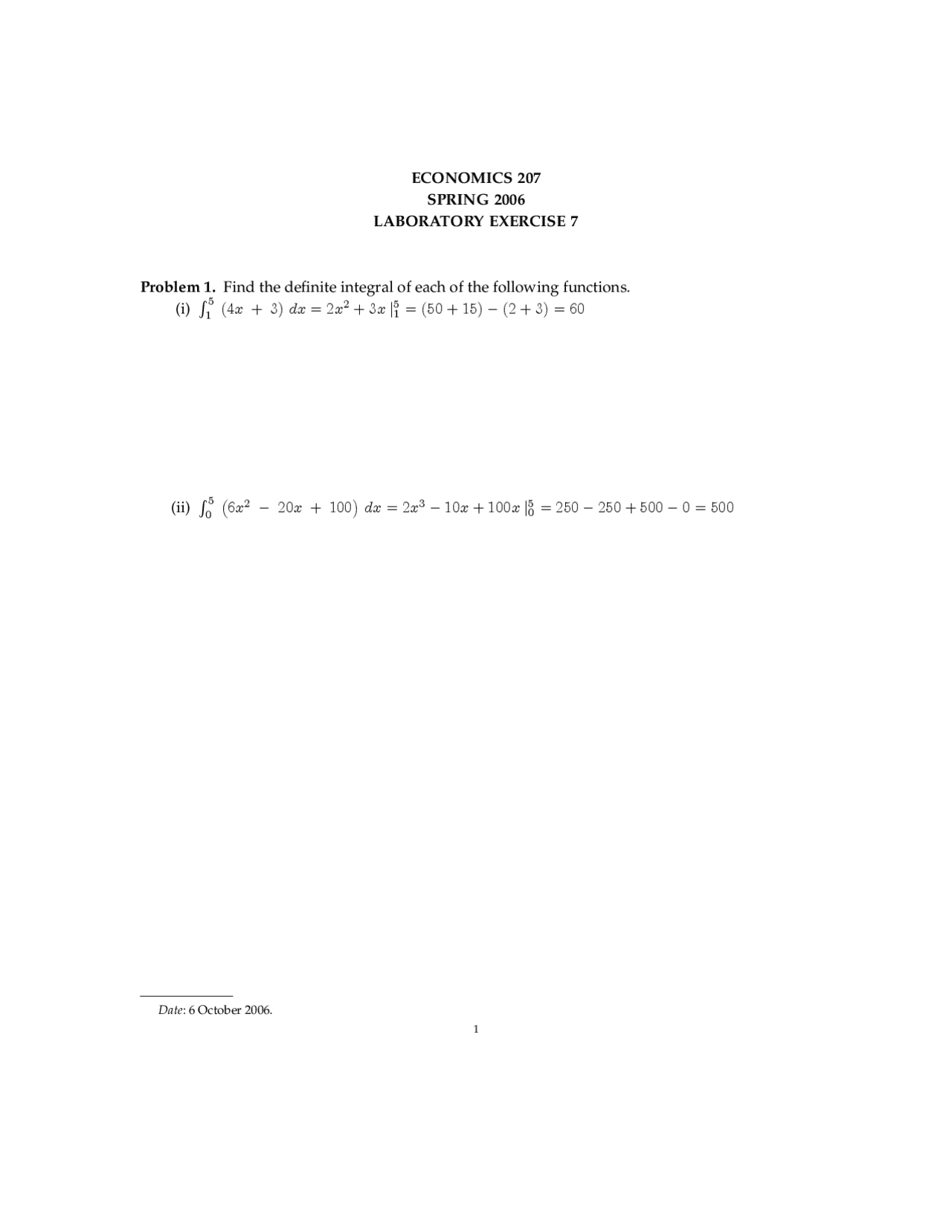 Laboratory Exercise 7 For Applied Economics Optimization Econ 207