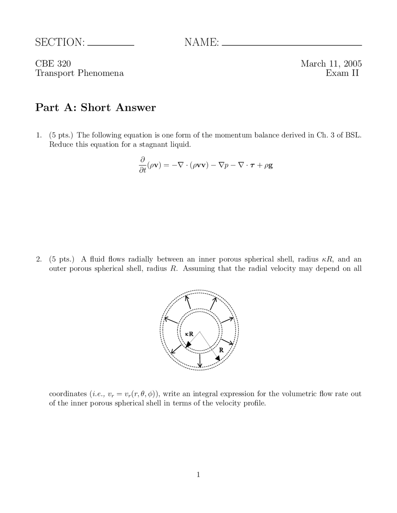 Final Exam Paper Introductory Transport Phenomena Cbe 320 Docsity