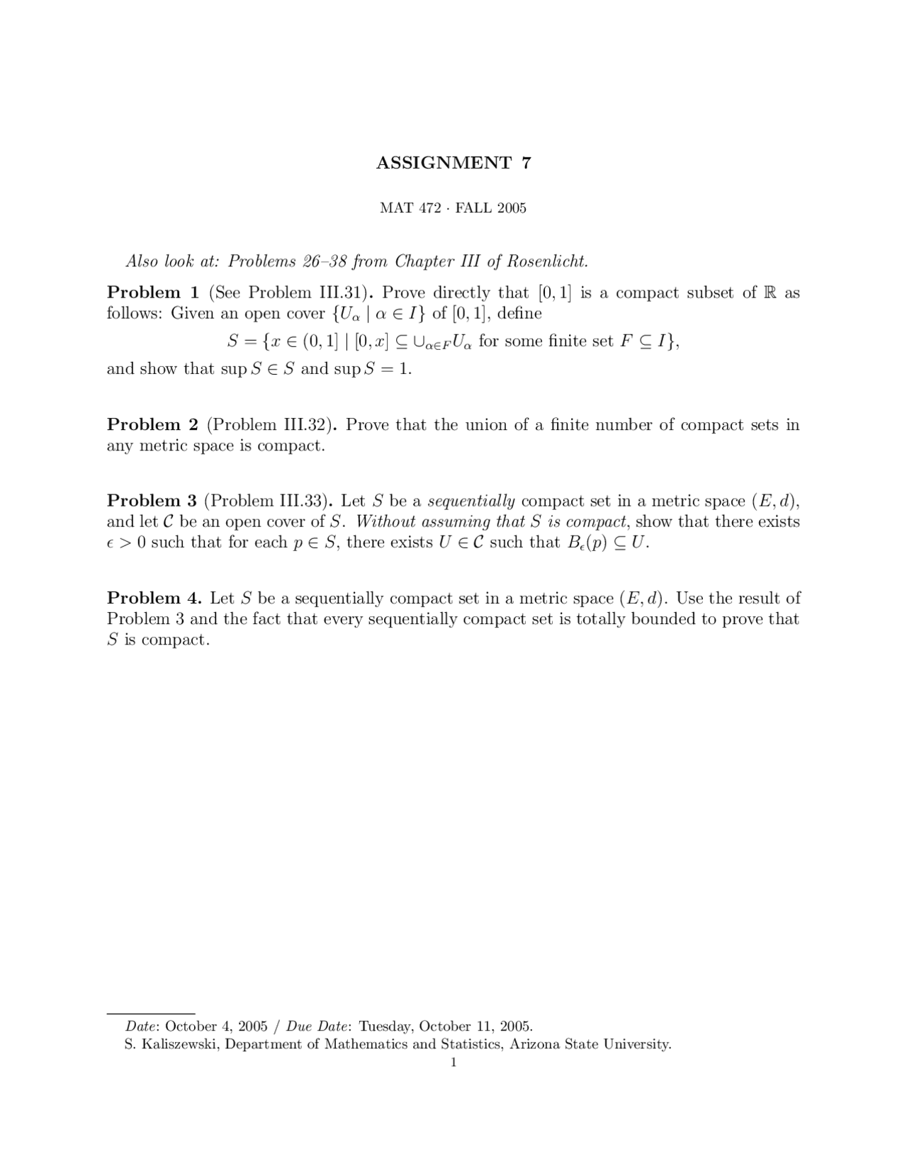4 Problems Assignment 7 Intermediate Real Analysis I Mat 472
