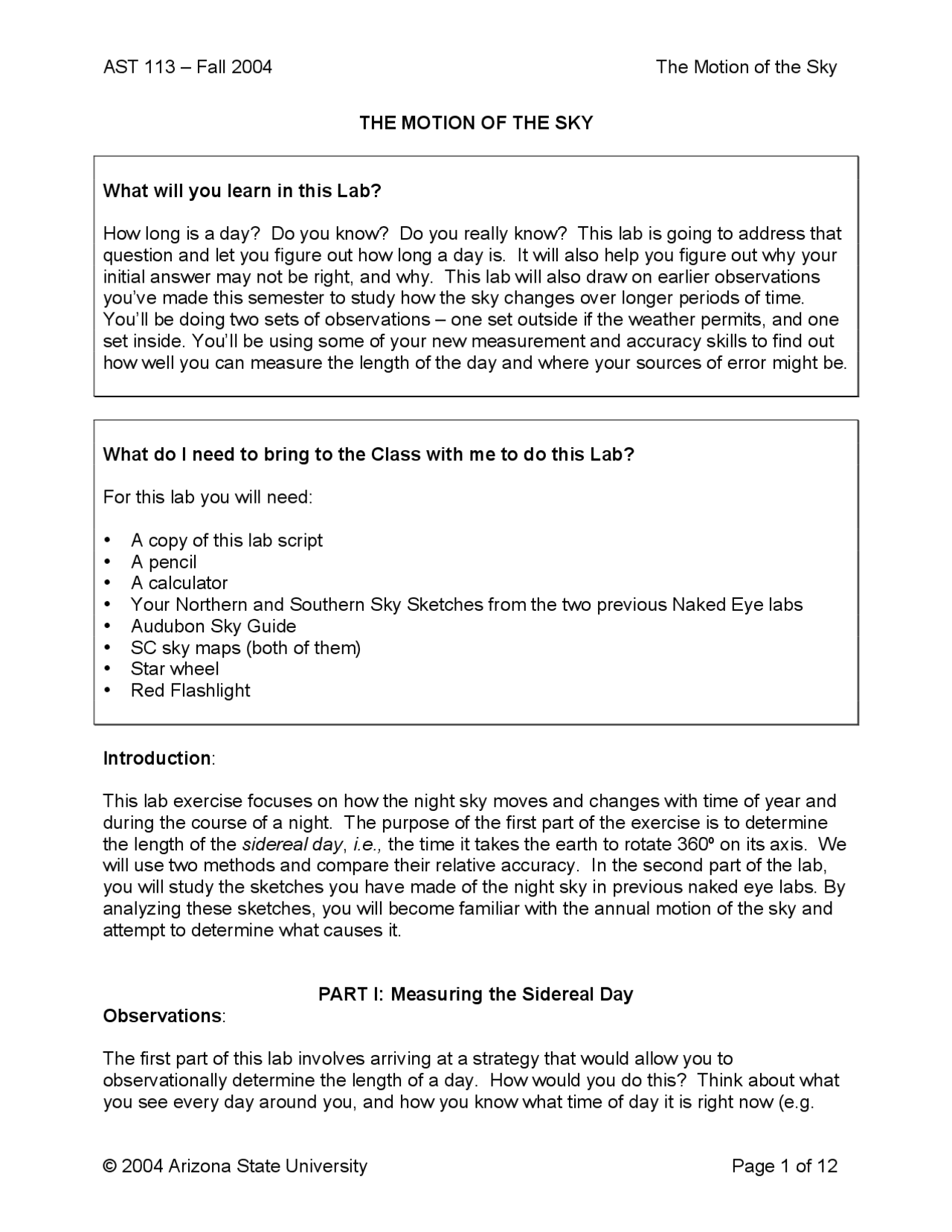 The Motion Of The Sky Astronomy Laboratory I Lecture Slides Ast