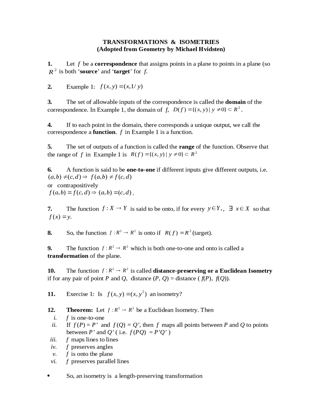 Assignment 4 For Transformations And Isometries Mat 310 Docsity