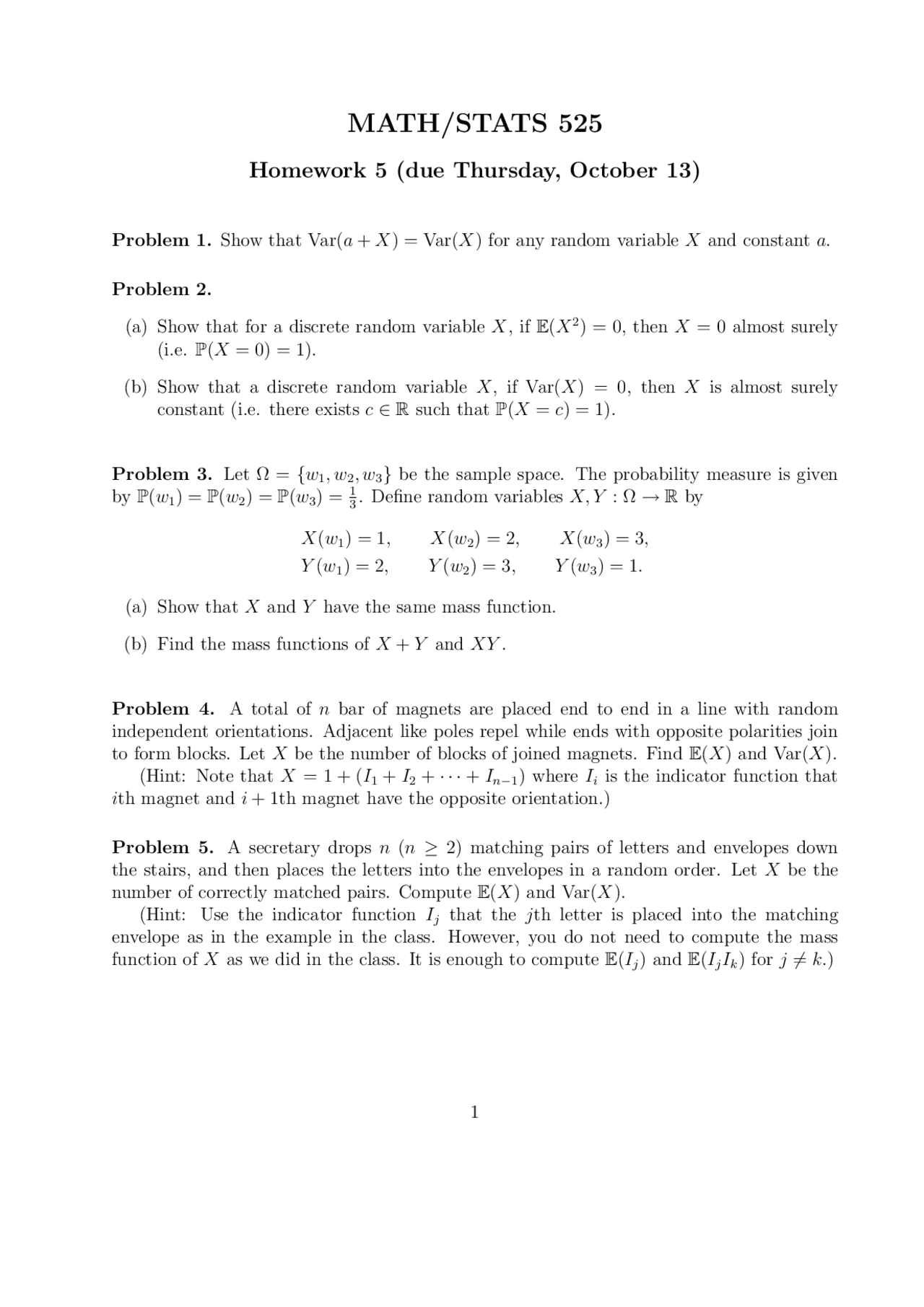 8 Problems on Probability - Assignment | STATS 525 | Assignments Probabilidad | Docsity