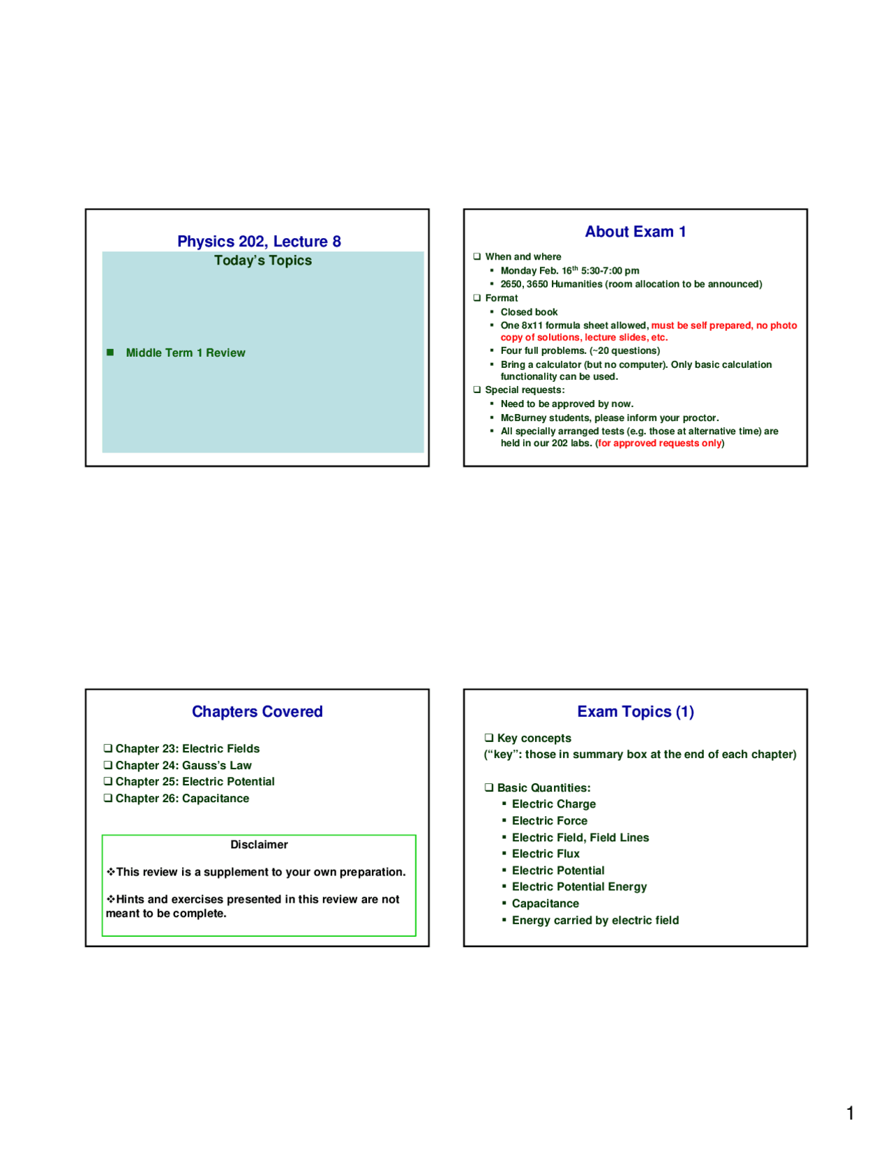 Midterm Exam 1 Review - General Physics | PHYSICS 202 - Docsity