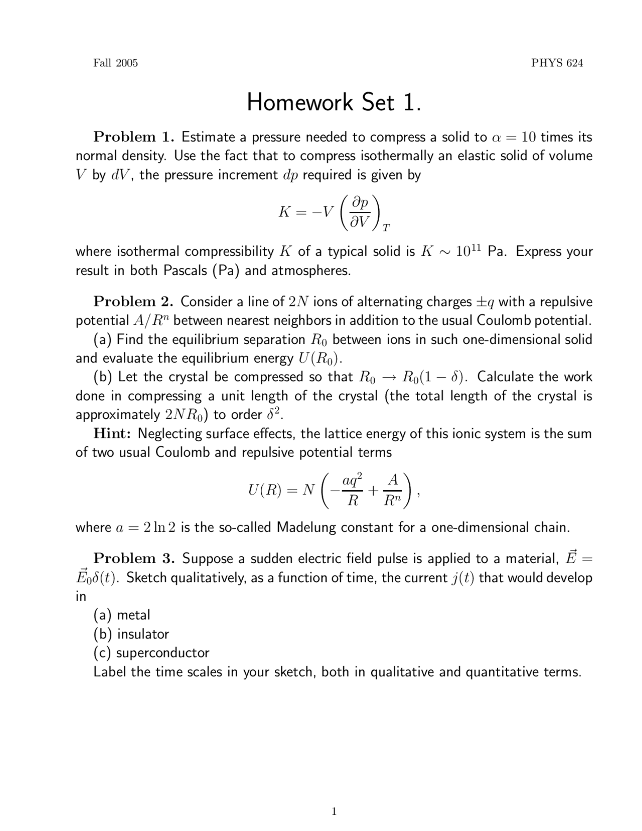Homework Problems Introduction To Condensed Matter Physics Phys 624