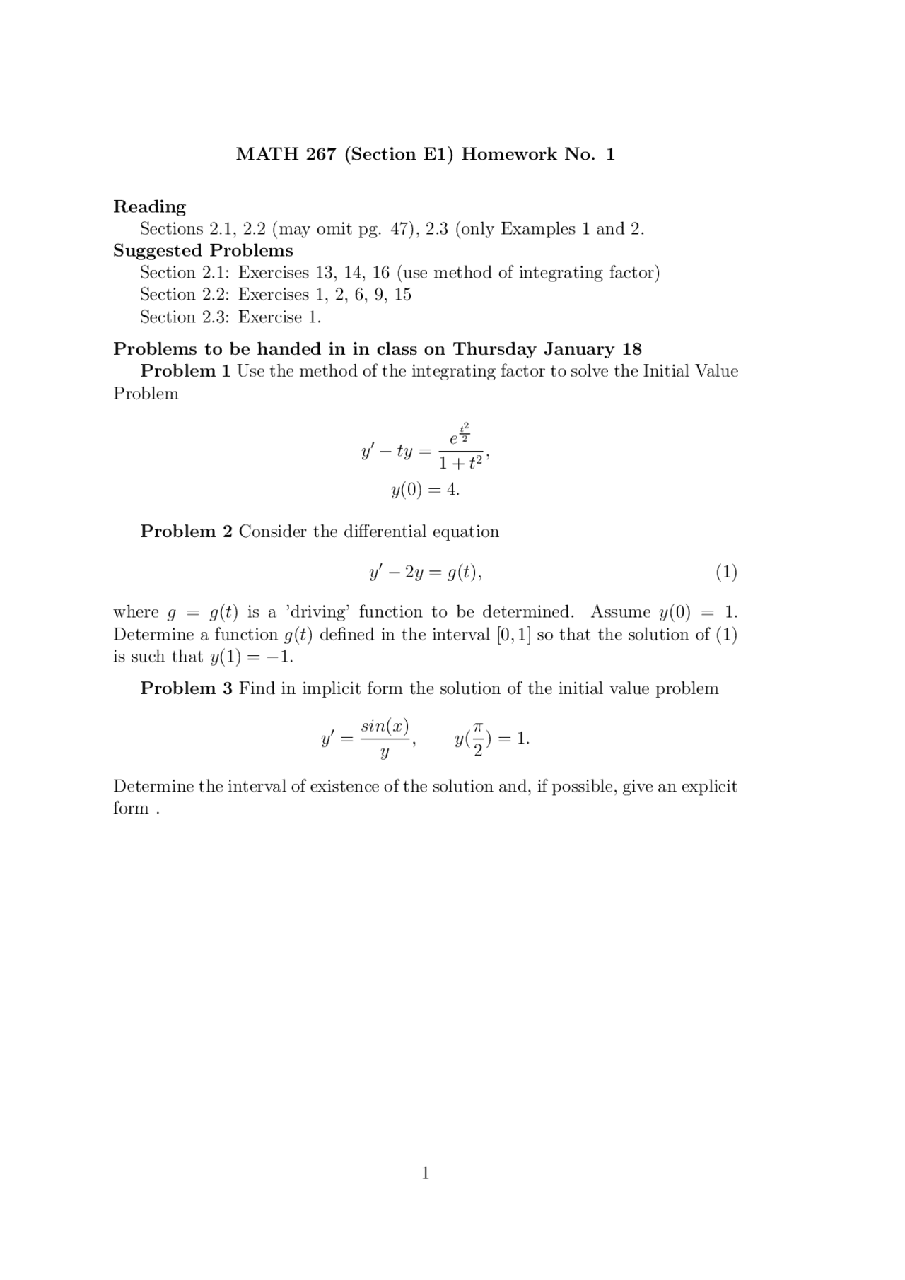 Homework I Questions Differential Equation And Transforms Math 267