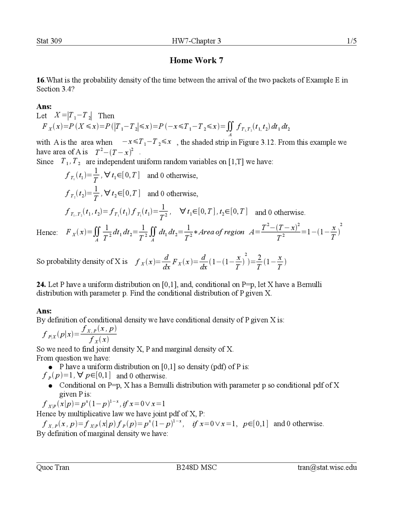 Homework 7 Questions With Solutions Introduction To Mathematical Statistics Stat 309 Docsity