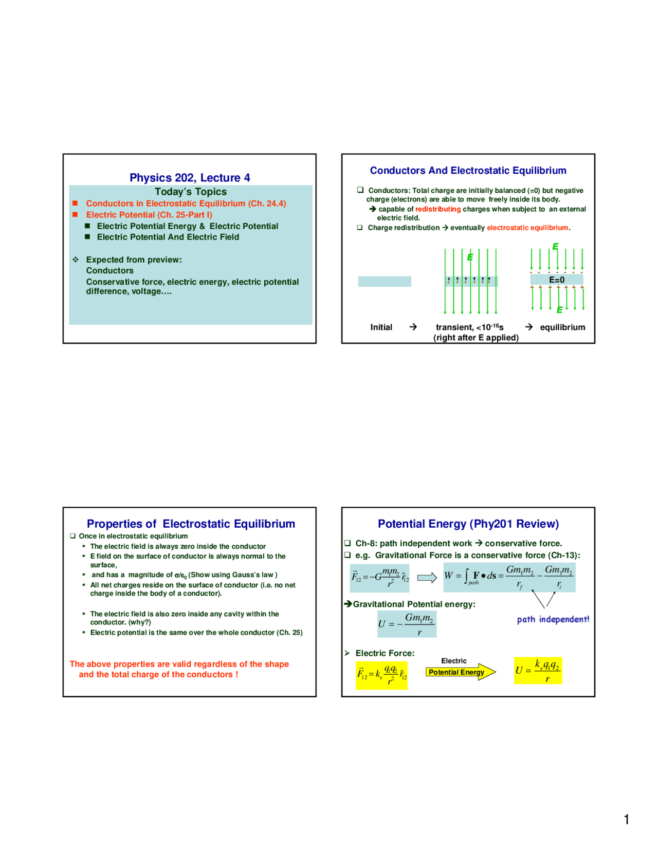 Conductors in Electrostatic Equilibrium/Electrical Potential -Slides ...