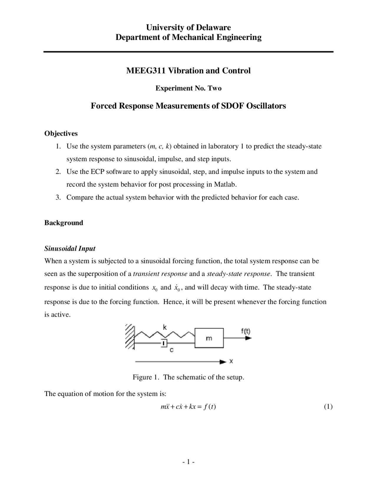 Experiment No Two Forced Response Measurements Of Sdof Oscillators