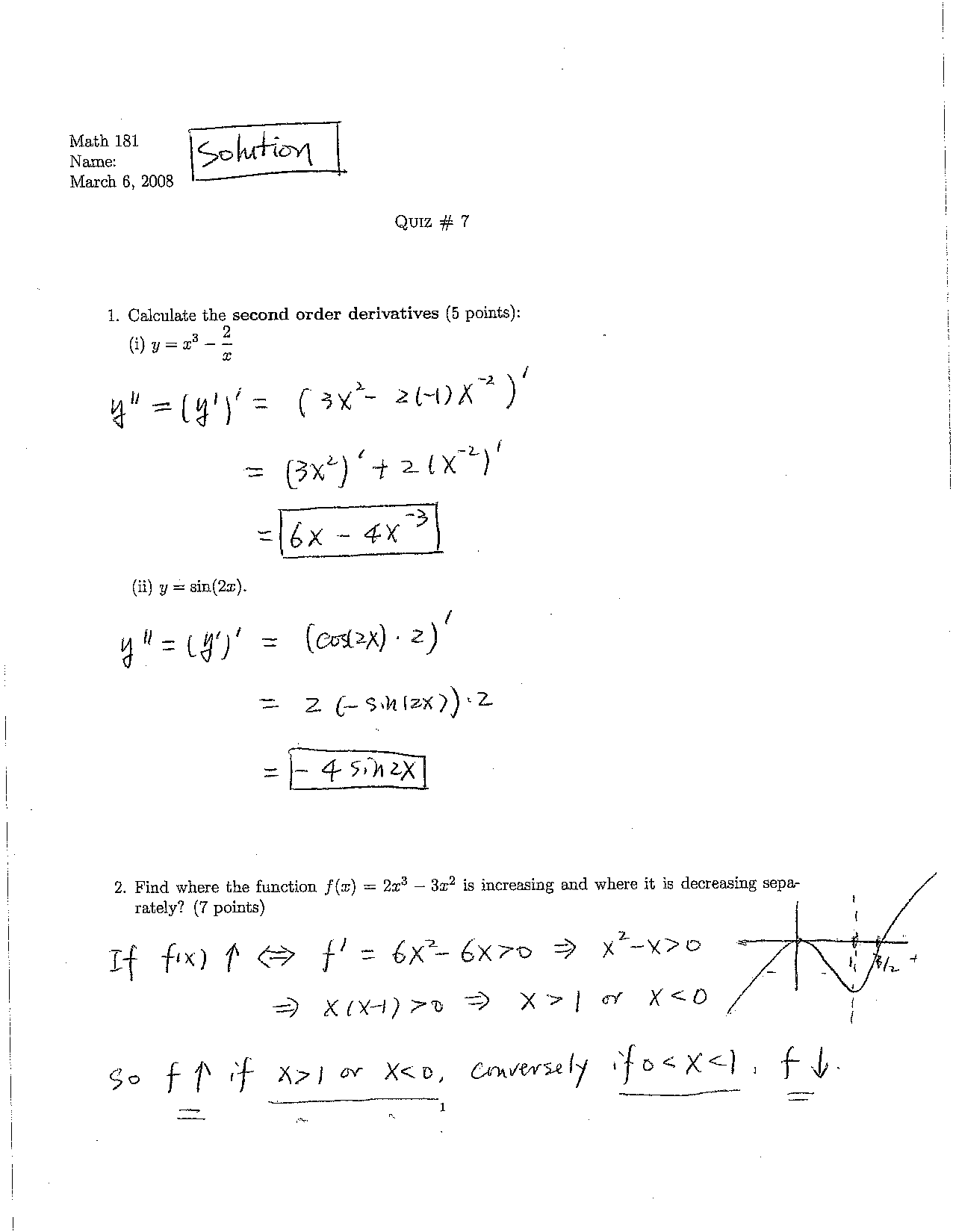 Solution To Quiz 7 Life Science Calculus And Model I Math 181 Docsity