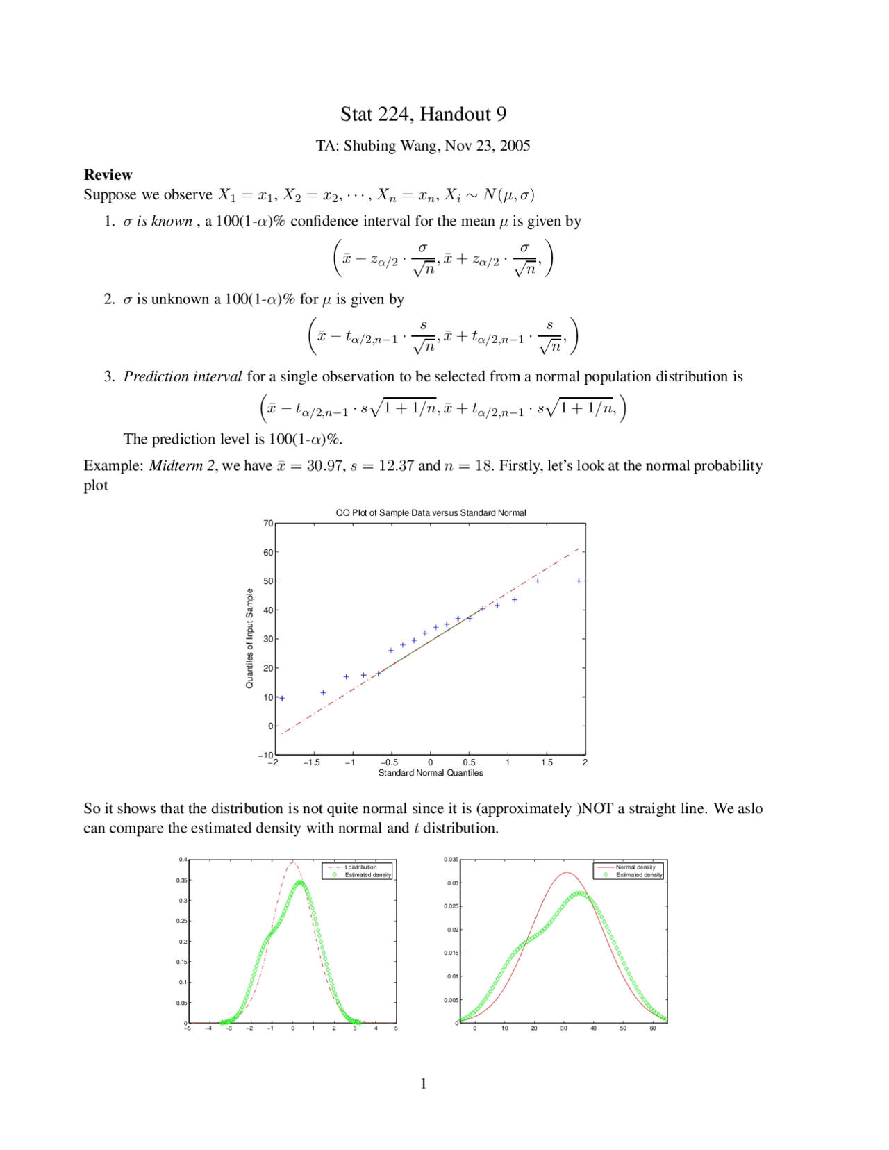 Review Sheet For Introductory Statistics For Engineers Stat 224 Docsity
