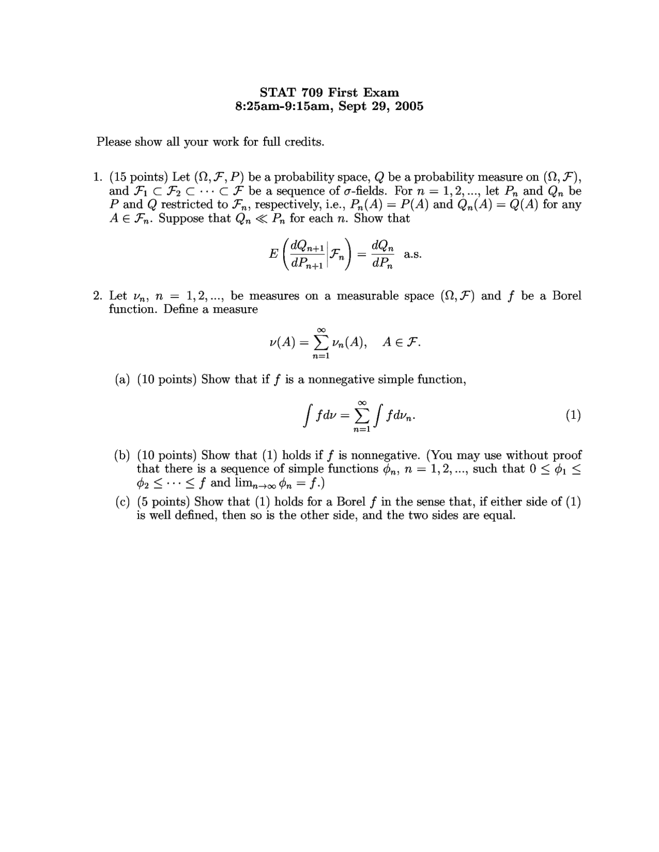 Solved Exam For Mathematical Statistics Stat 709 Docsity