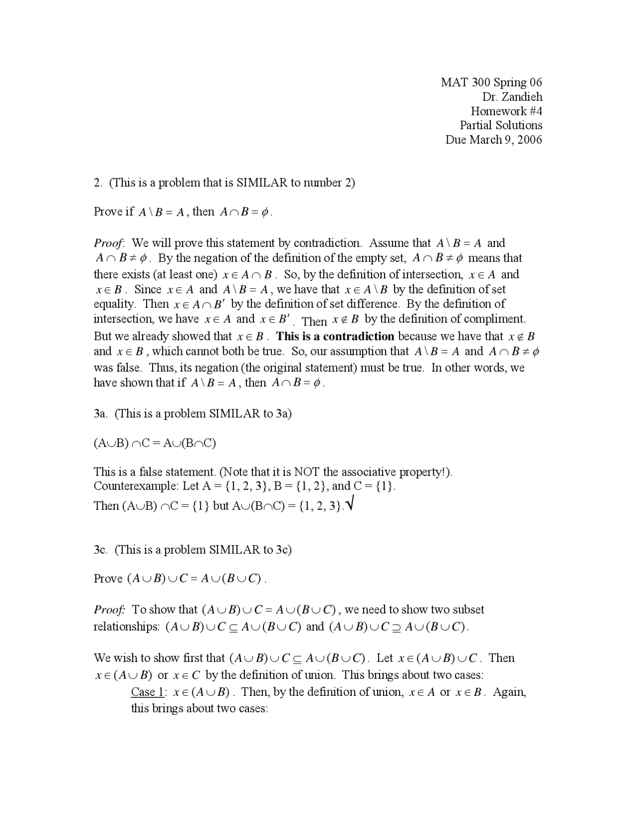 Resolution For Homework 4 Mathematical Structures Mat 300 Docsity