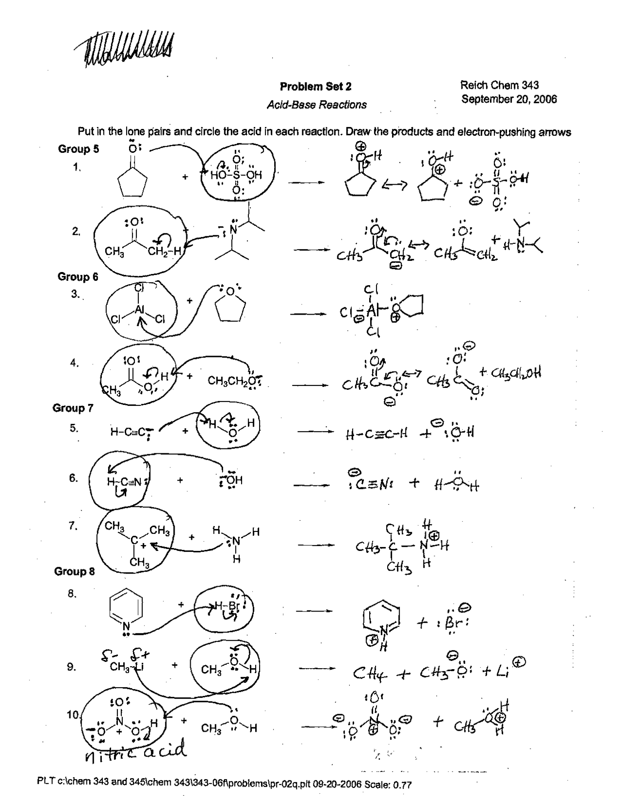 Acid Base Reactions Solutions For Problem Set 2 Chem 343