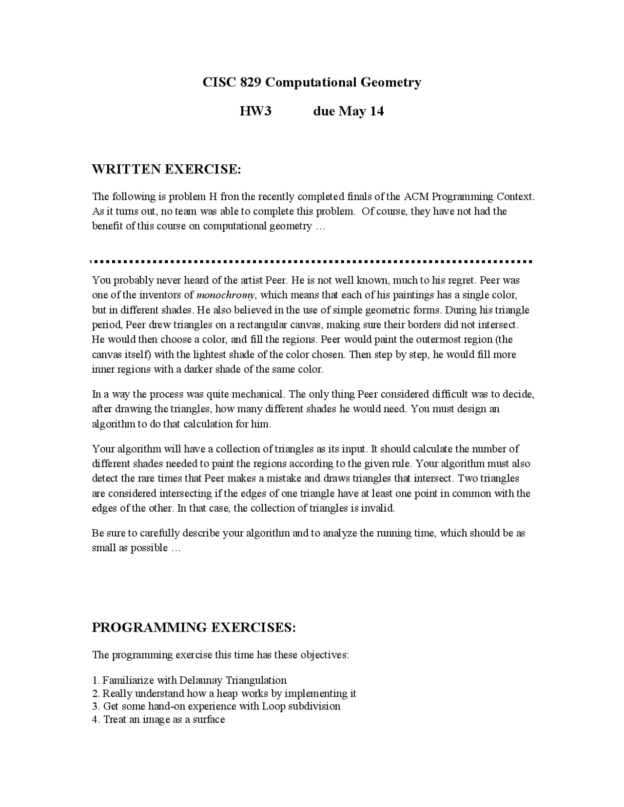Homework 3 Exercises Computational Geometry Cisc 829 Docsity