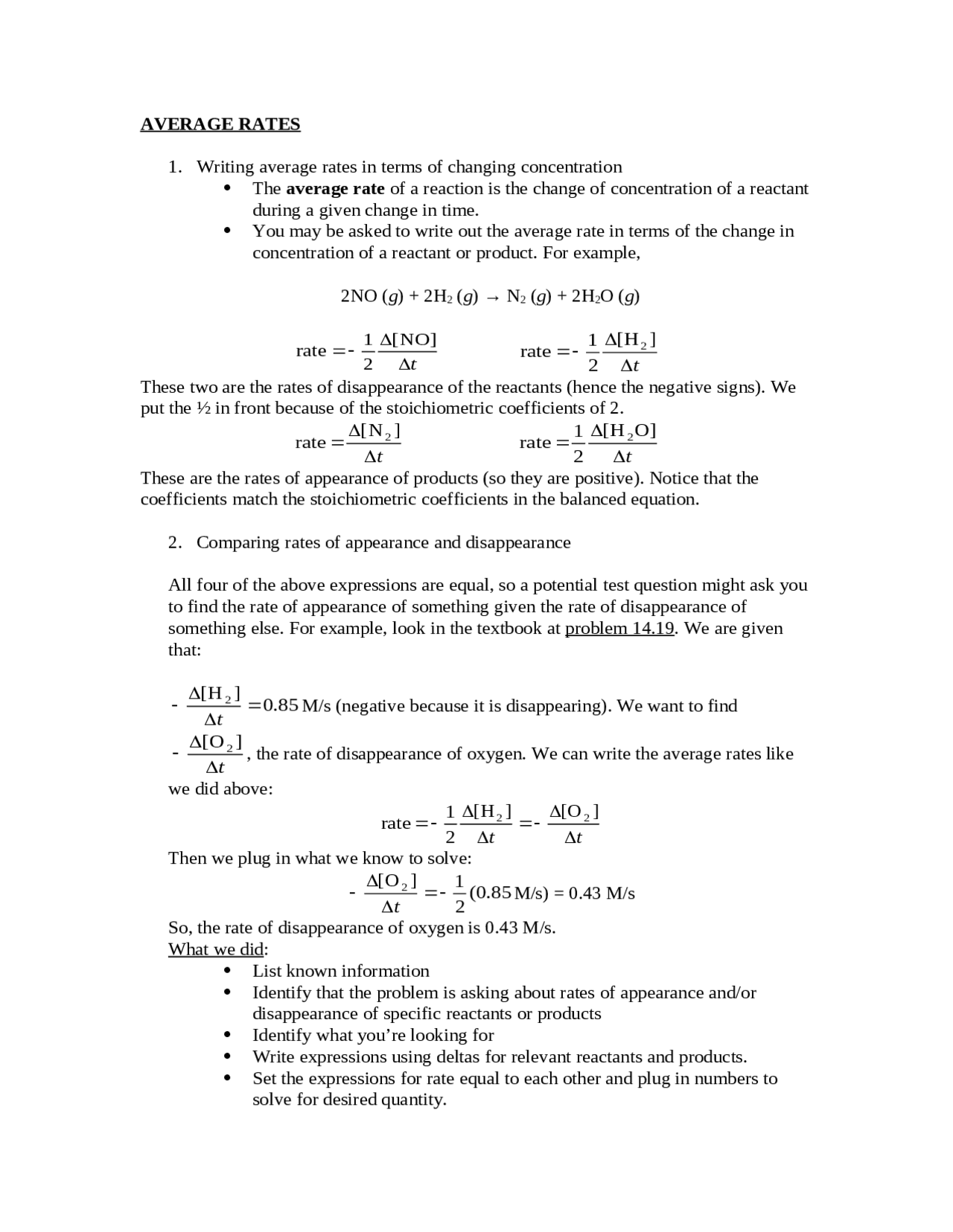 Average Rates - Lecture Handout | CHEM 178 - Docsity