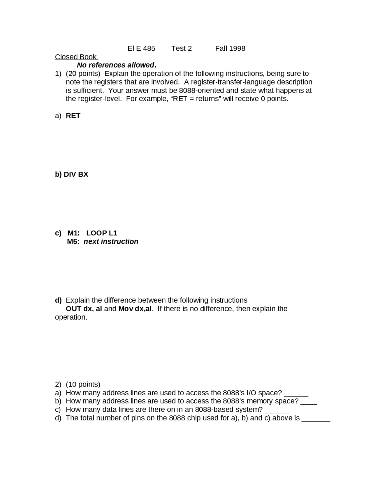 Solutions To Exam 2 Microprocessor Systems Engineering El E 485