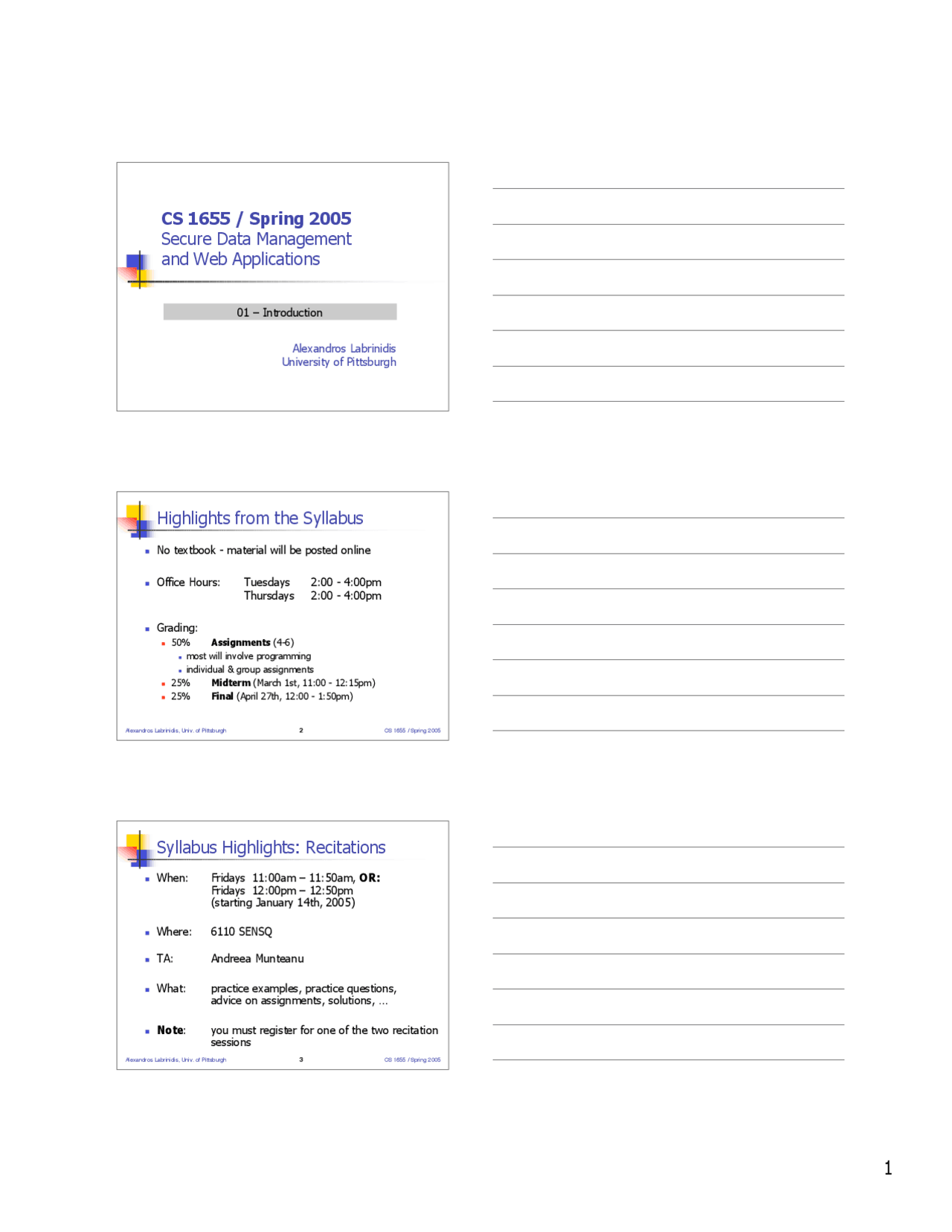 CS 1655 Spring 2005 Syllabus: Secure Data Management and Web ...