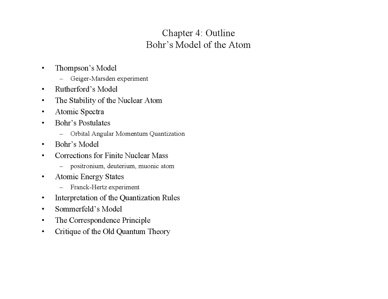 Bohrs Model Of The Atom Lecture Outline Phys 321 Docsity