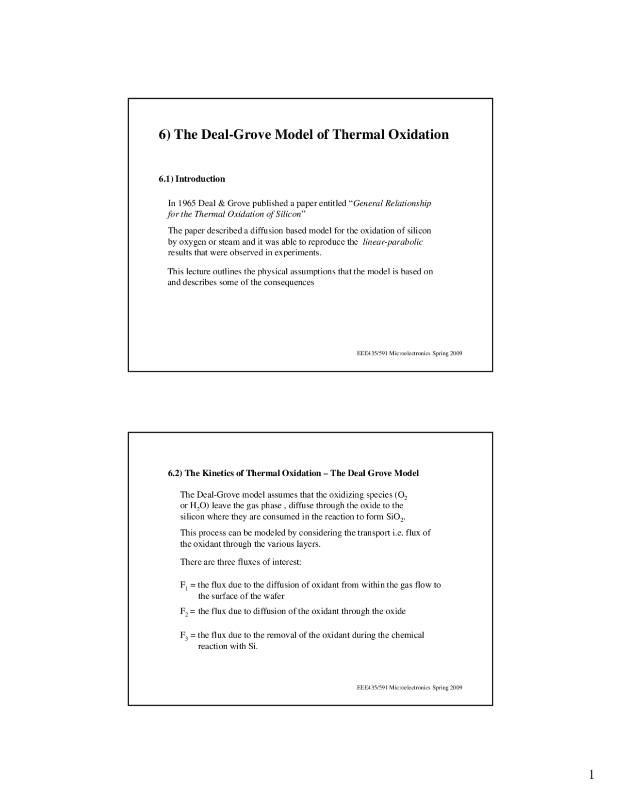 The Deal Grove Model of Thermal Oxidation | EEE 435 - Docsity
