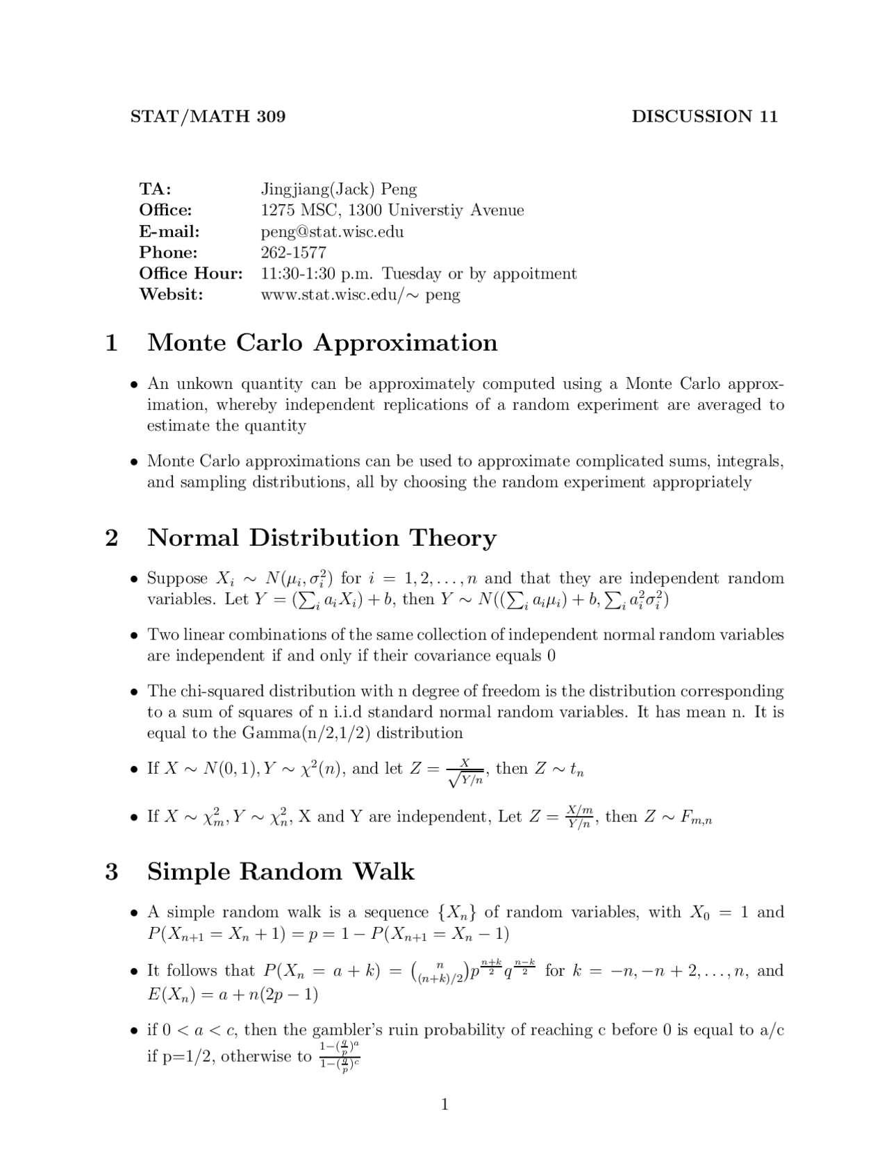 Monte Carlo Approximation, Normal Distribution Theory | MATH 309 - Docsity